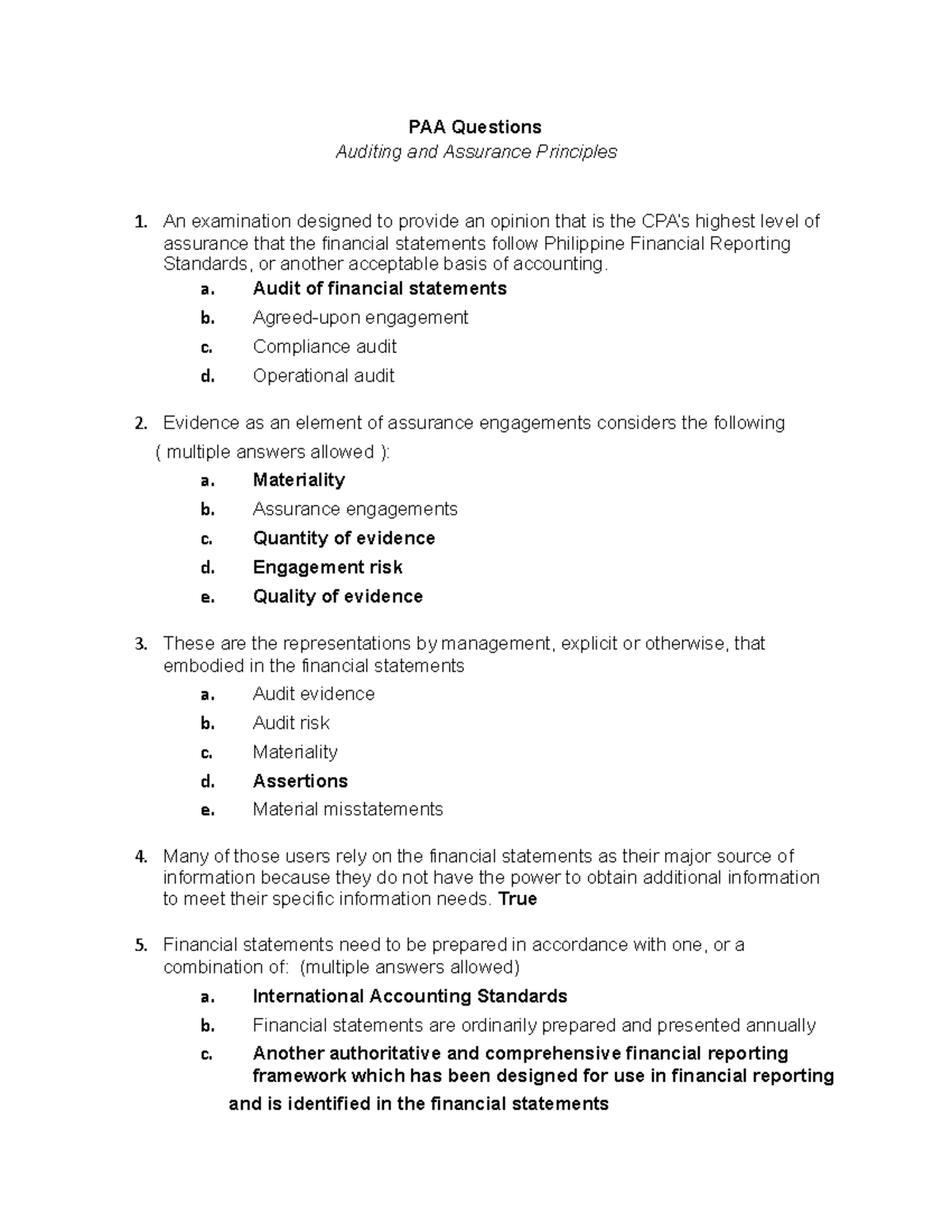Audit- Compilation Practice Materials - PAA Questions Auditing and ...