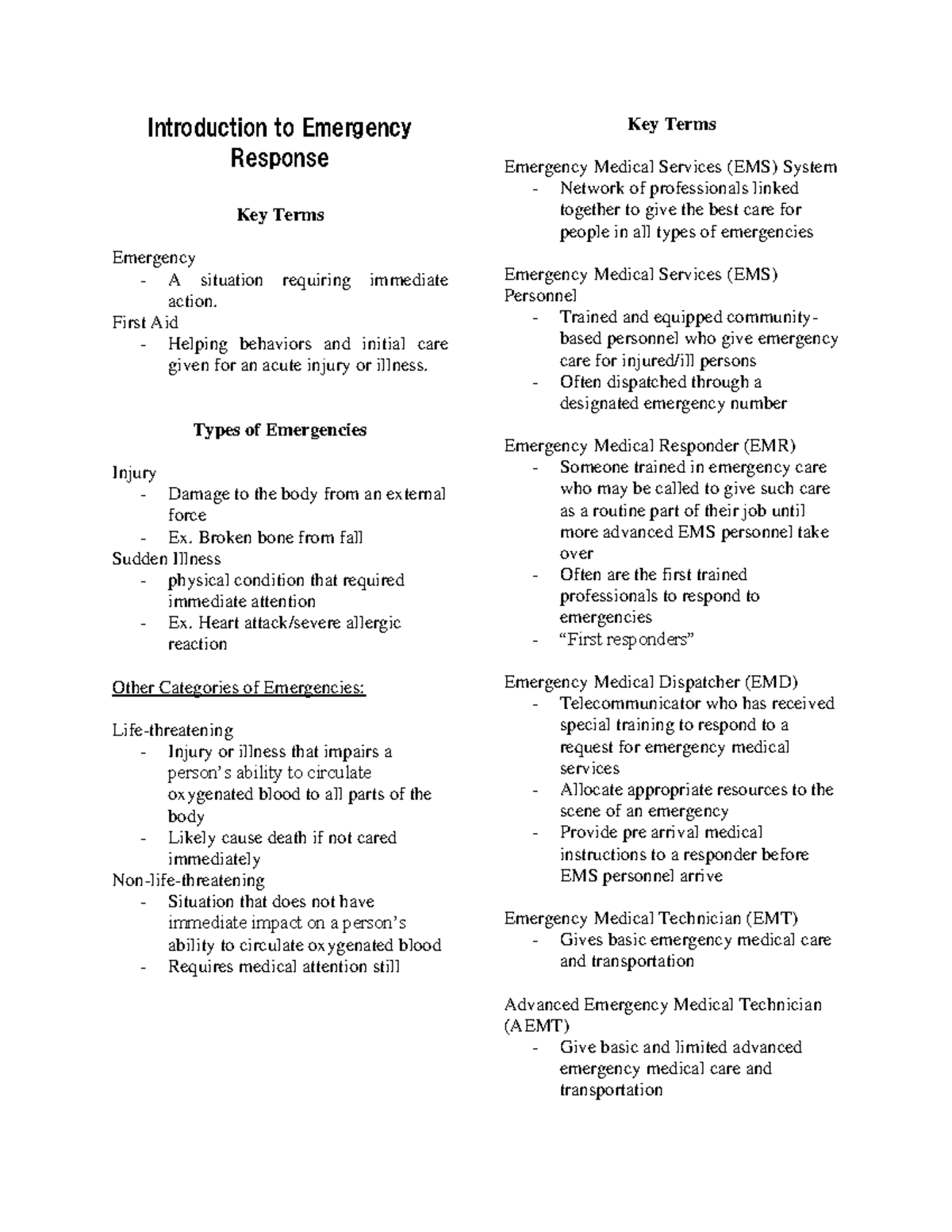 Introduction to Emergency Procedures (EM PRO) - Introduction to ...