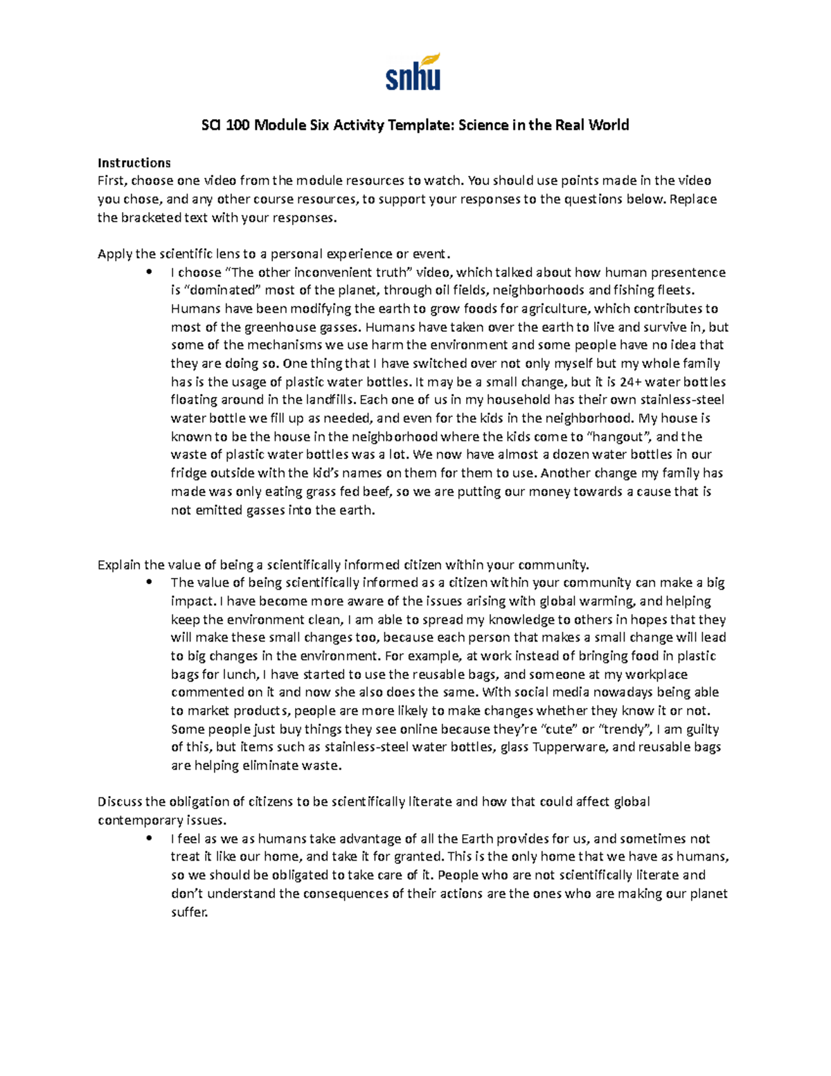 Module 6- Activity - SCI 100 Module Six Activity Template: Science in ...