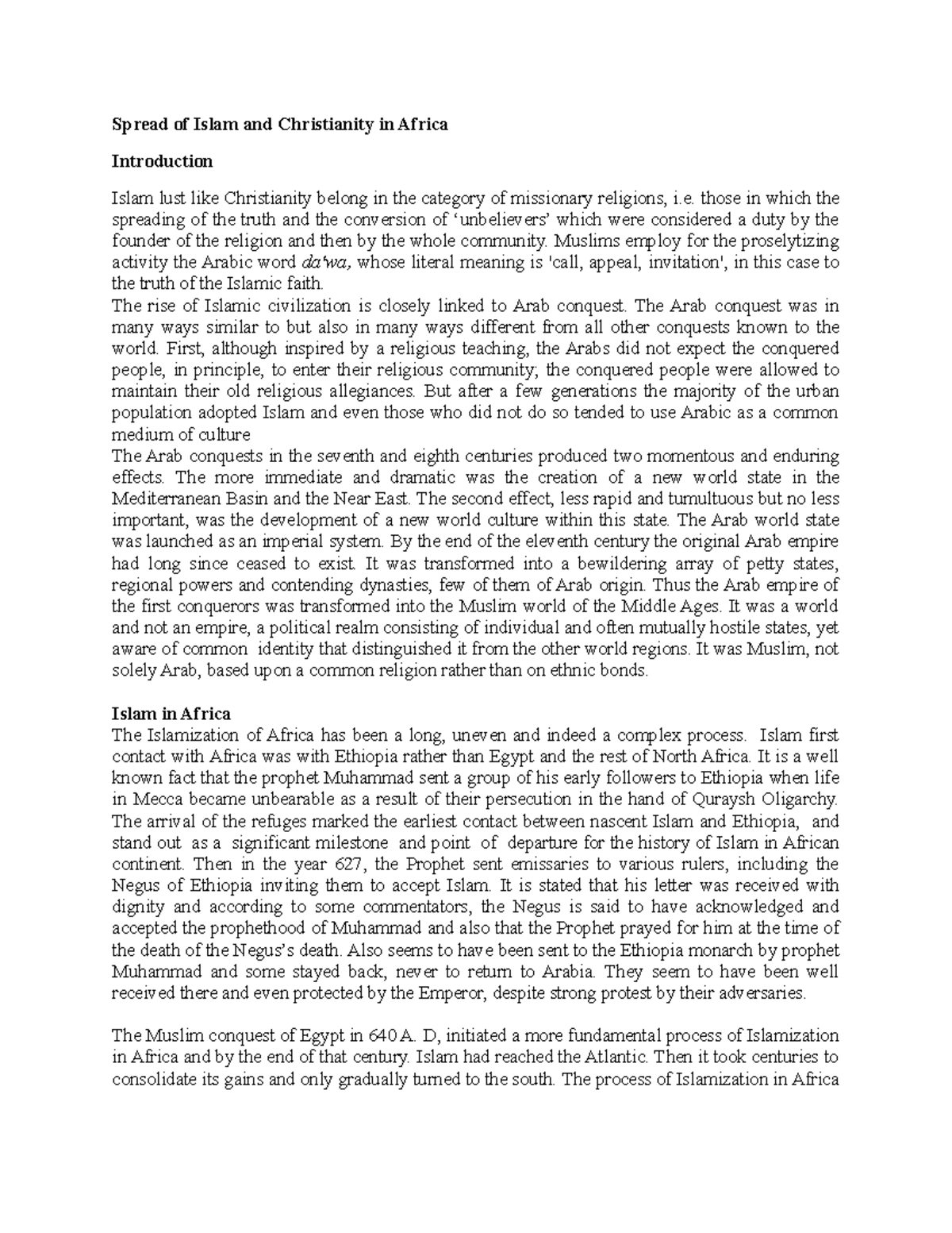 Spread of Islam and Christianity in Africa - Spread of Islam and ...