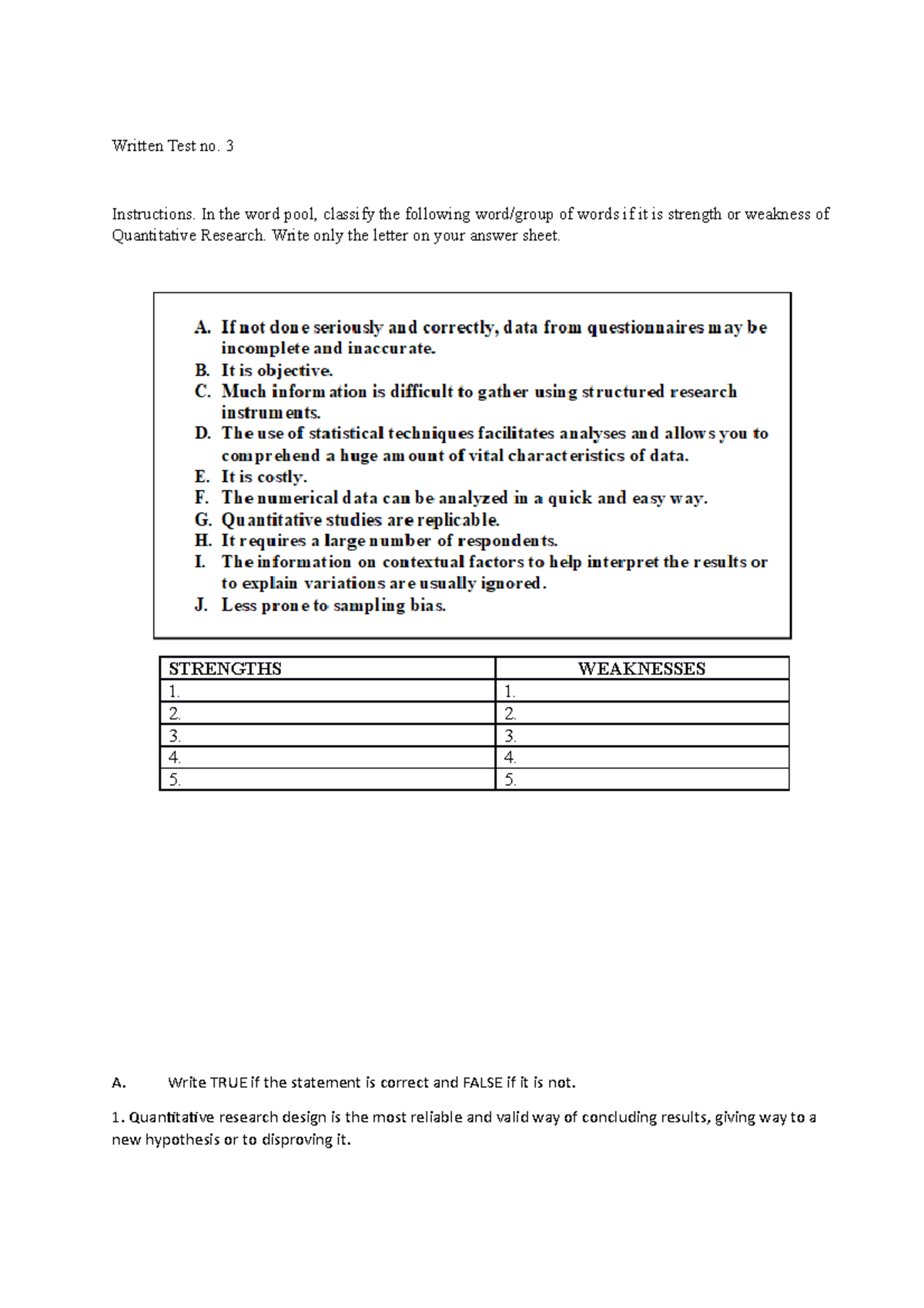 Activity sheets in Practical Research 2 - Written Test no. 3 ...
