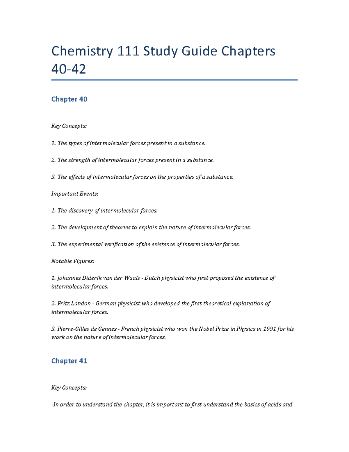 Chemistry 111 Study Guide Chapters 40-42 - Chemistry 111 Study Guide Chapters 40- Chapter 40 Key ...