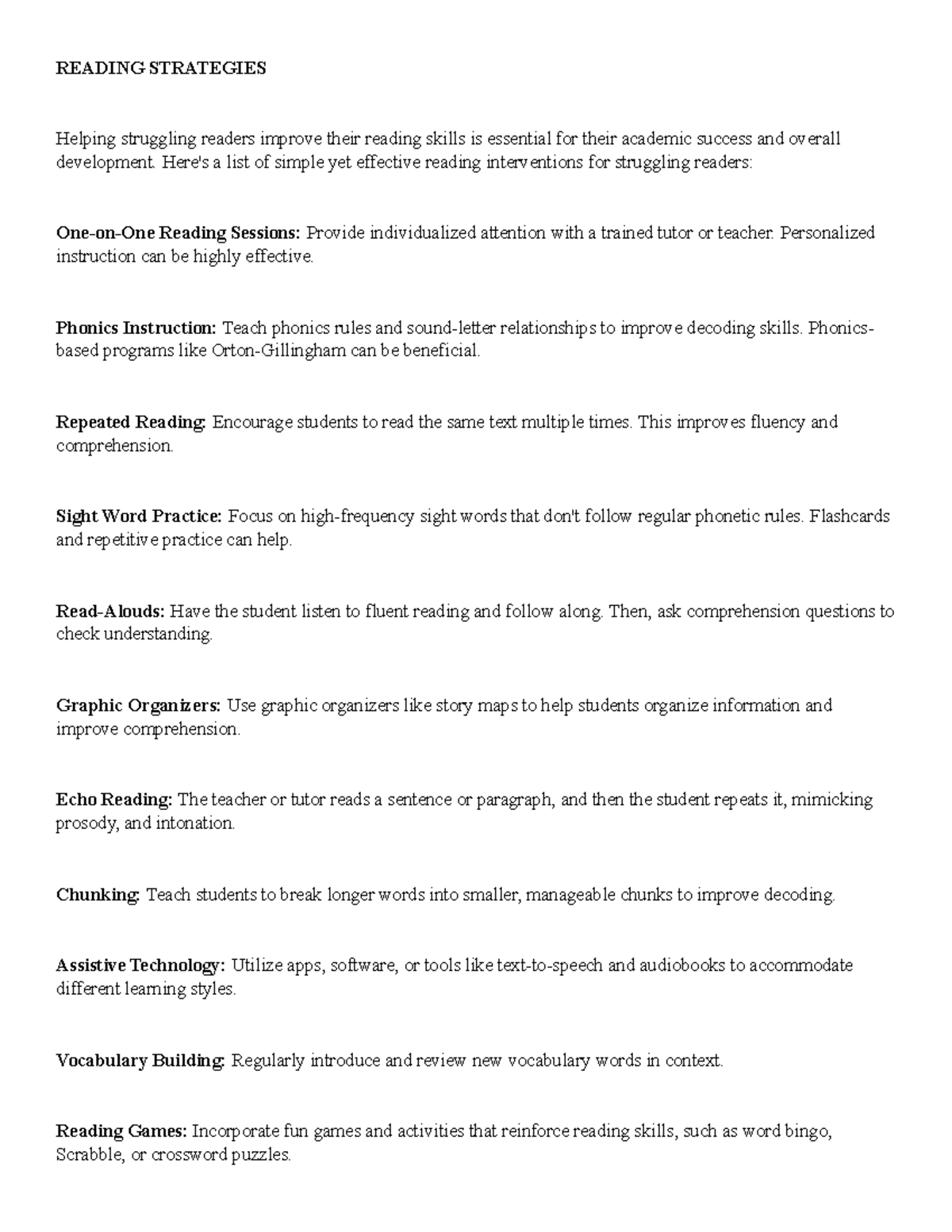 Reading- Strategies - READING STRATEGIES Helping struggling readers ...