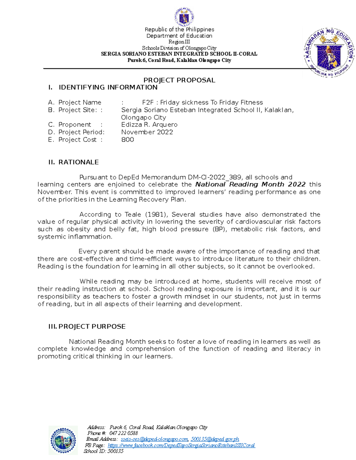 Project Proposal Reading Month - Department of Education Region III ...