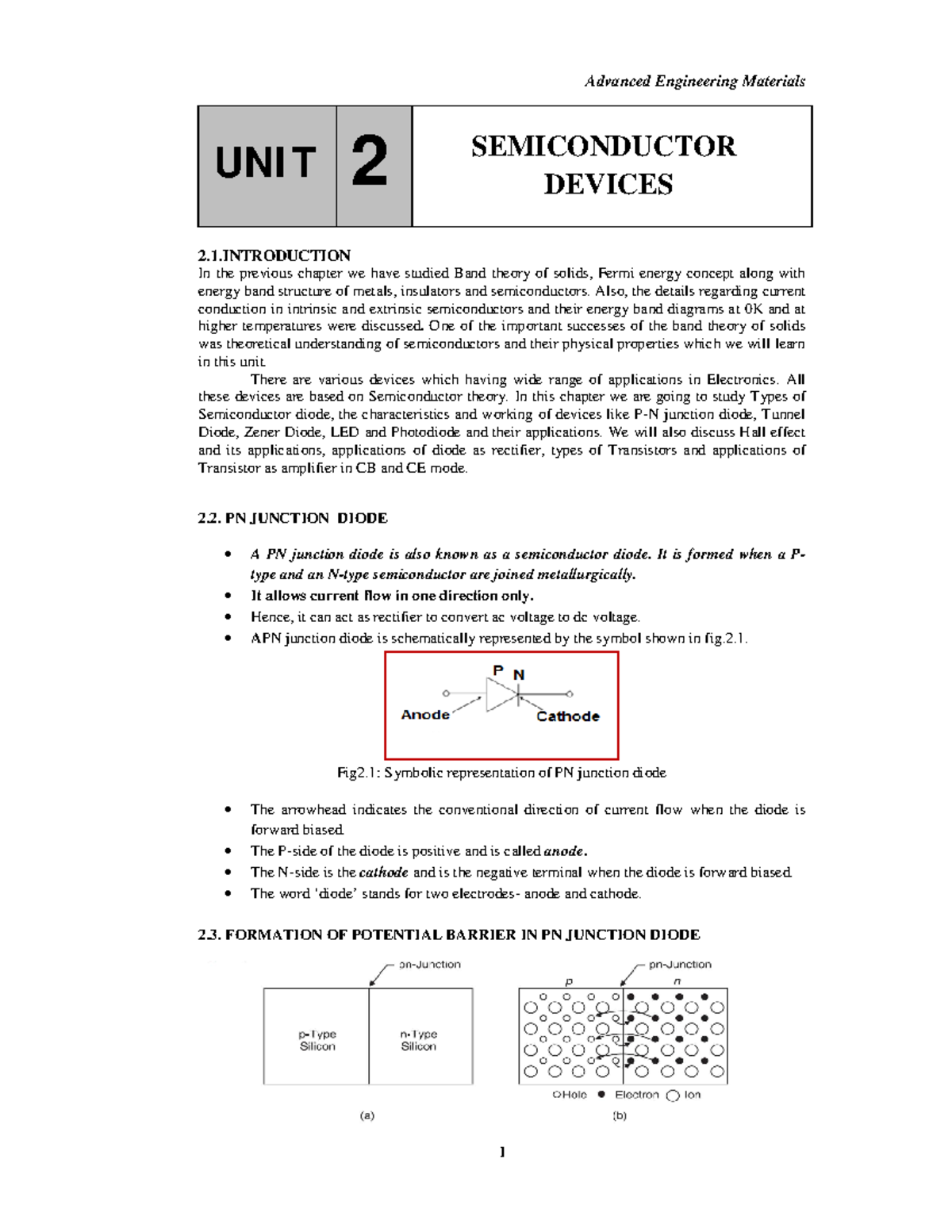 SPW-Unit II- notes-Semiconductor Devices - UNIT 2 SEMICONDUCTOR DEVICES ...