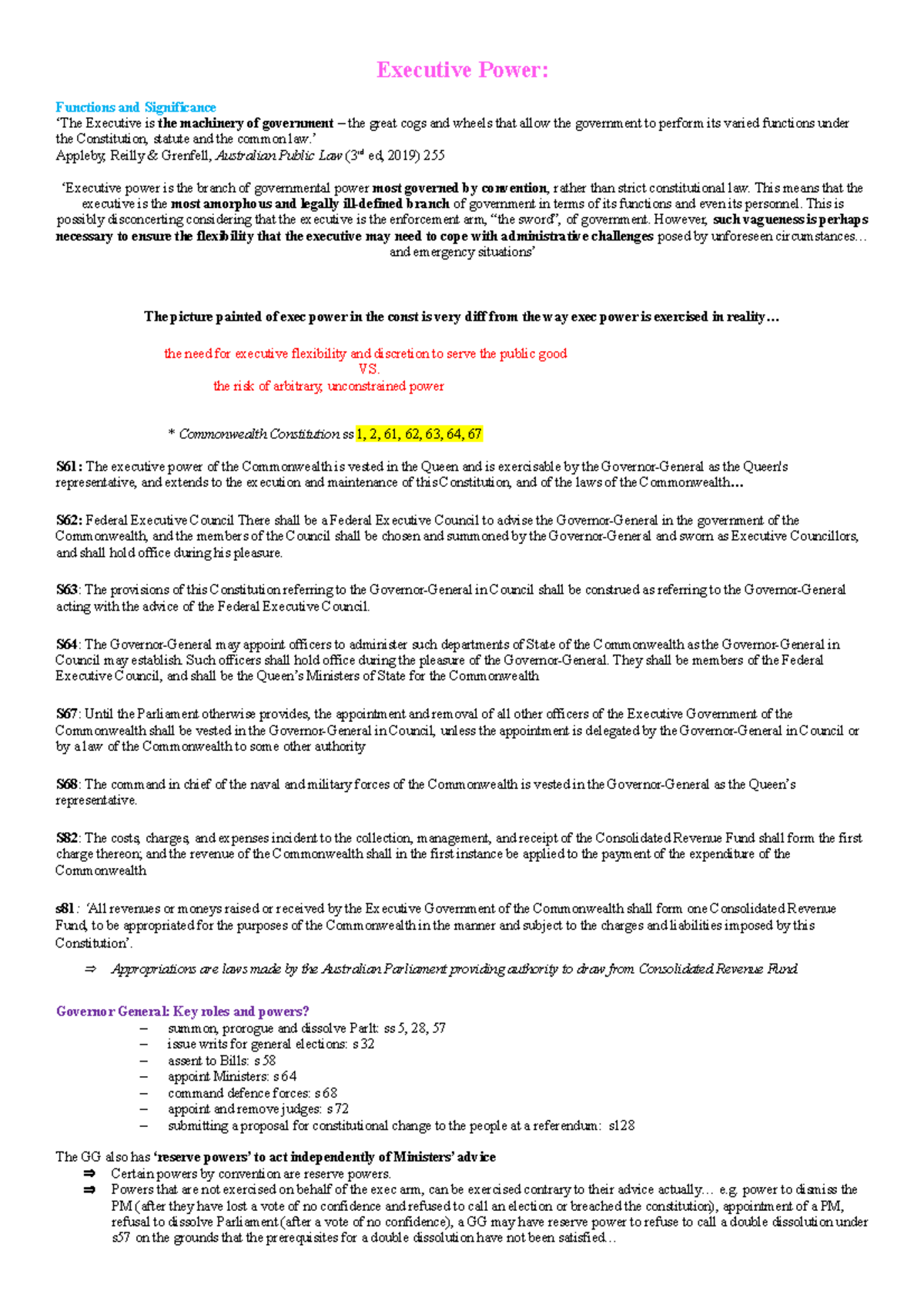 Executive Power - Executive Power: Functions and Significance ‘The ...