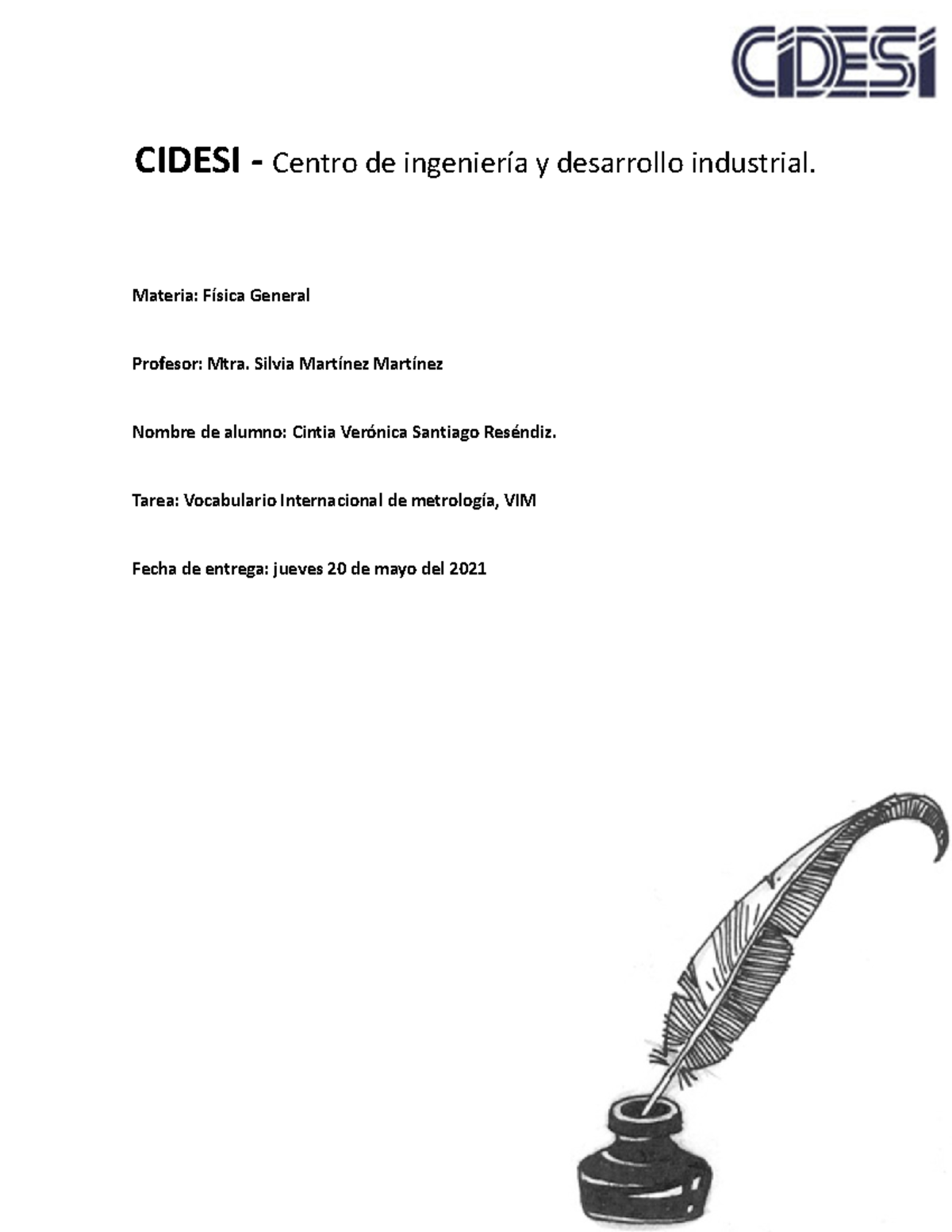 Tarea vim metrologia - CIDESI - Centro de ingeniería y desarrollo ...