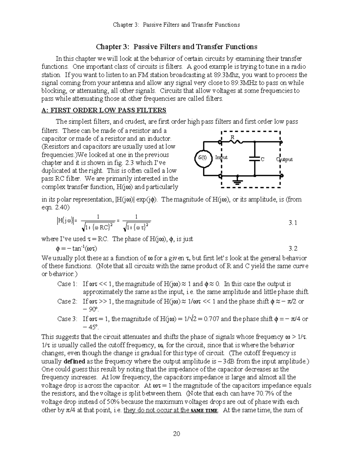 Passive Filters and Transfer Functions - One important class of ...