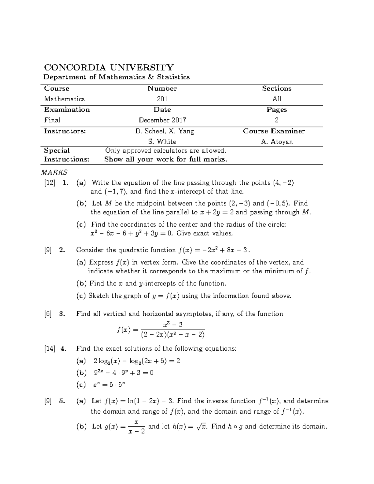Math 201 Final Fall 201 7 - CONCORDIA UNIVERSITY Department of ...