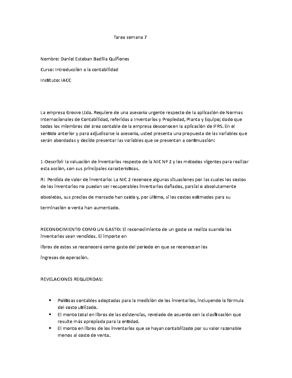 Daniel Badilla Introduccion a la contabilidad semana 7 - Tarea semana 7 ...