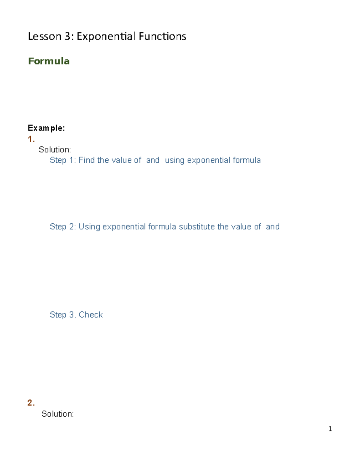 Lesson 3. Exponential Function - Lesson 3: Exponential Functions ...