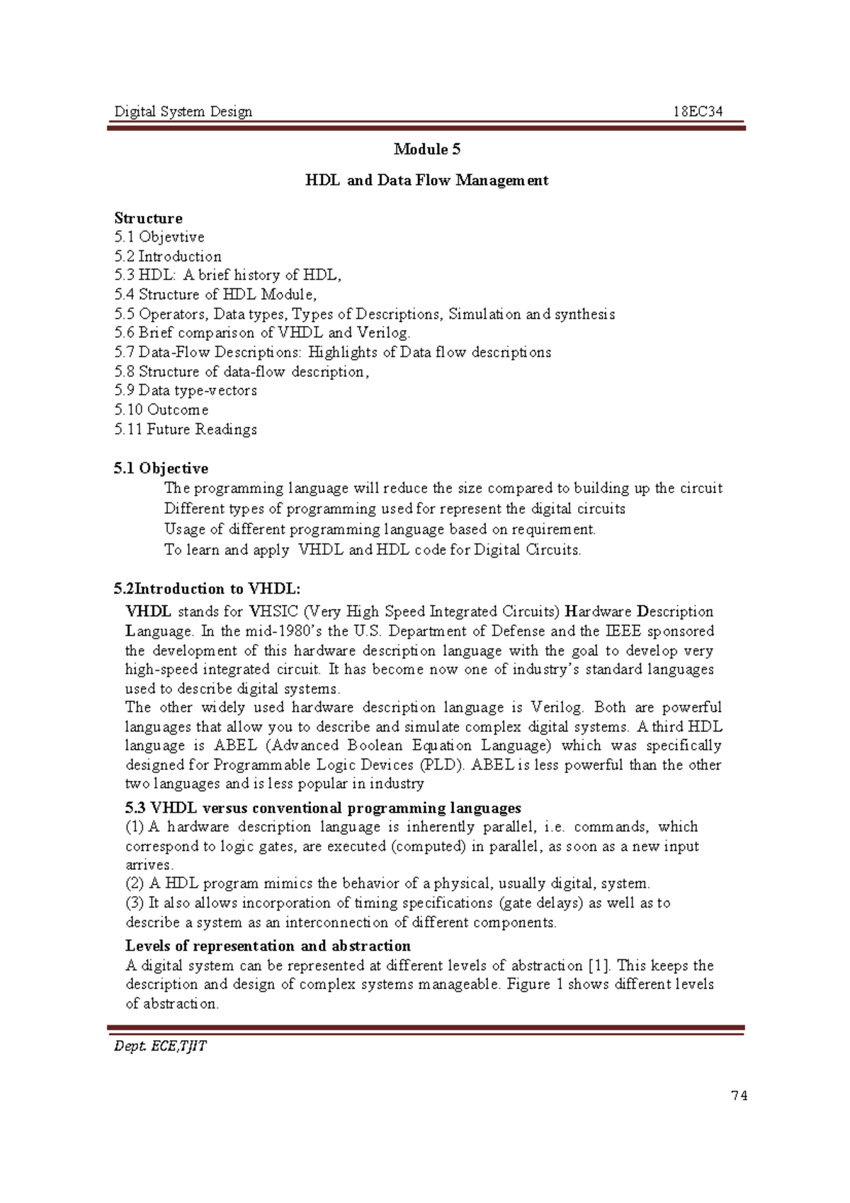 Module 5 - dsed - Digital System Design 18EC Dept. ECE,TJIT 74 Module 5 ...