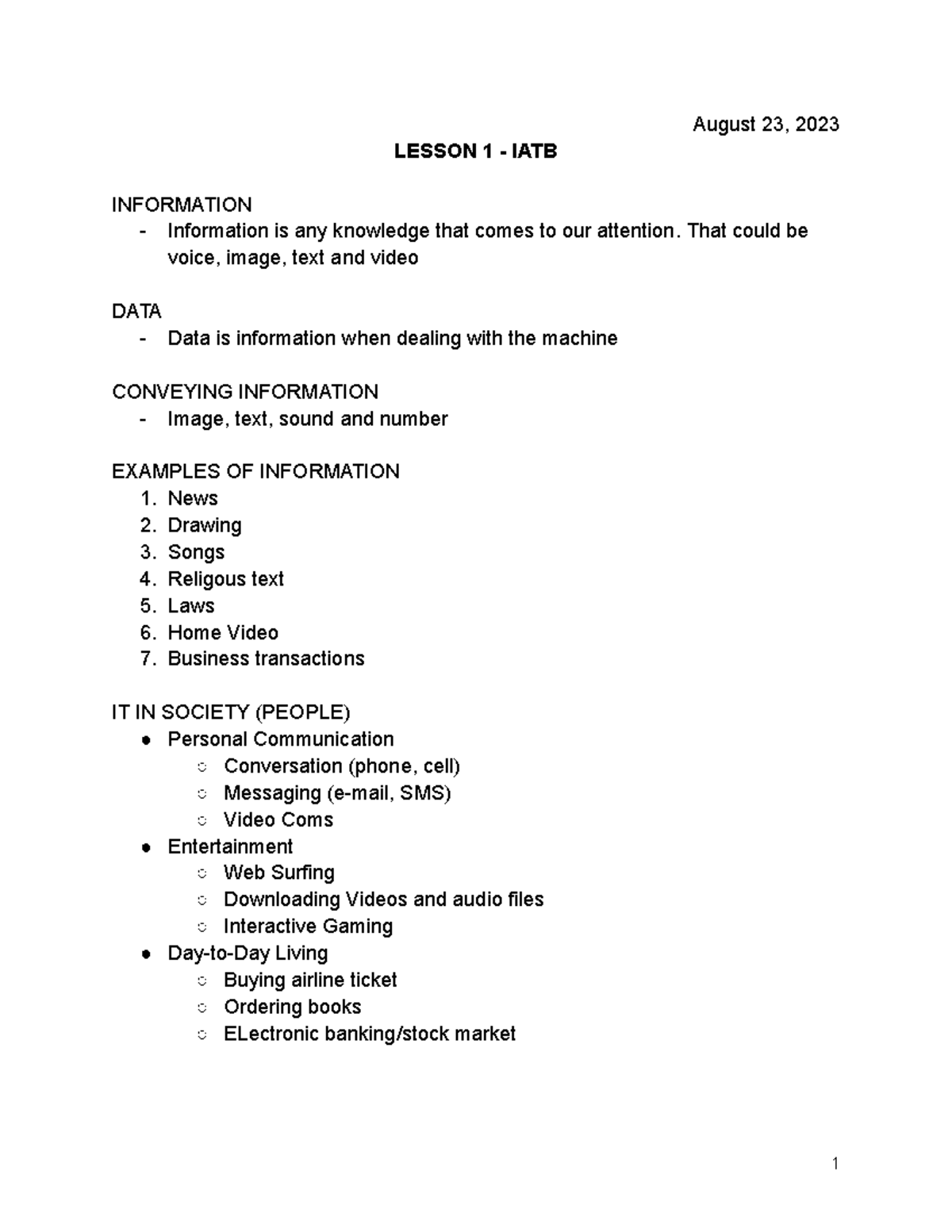 IATB PRELIMINARY - August 23, 2023 LESSON 1 - IATB INFORMATION ...