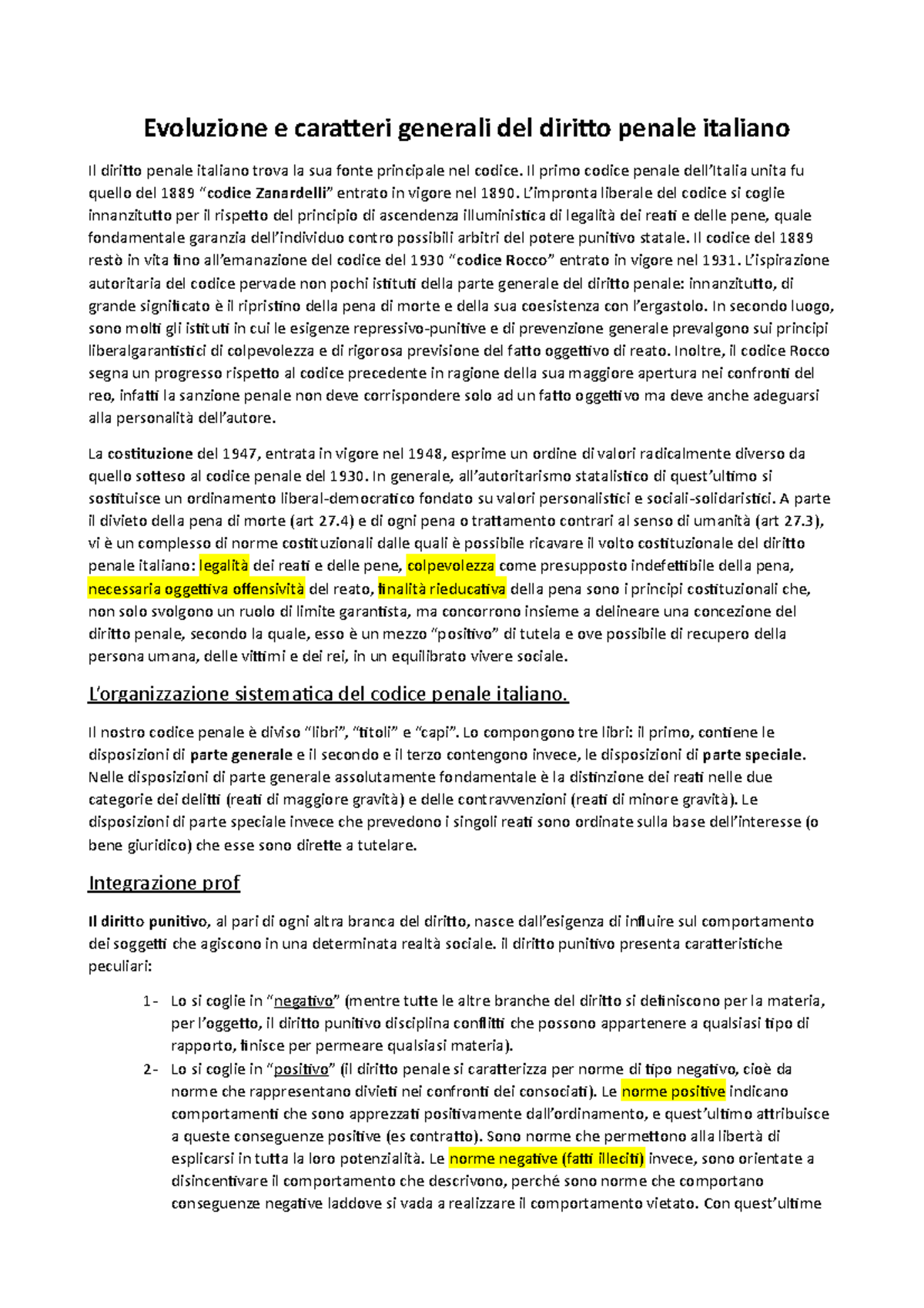 Diritto penale-parte generale - Evoluzione e caratteri generali del ...