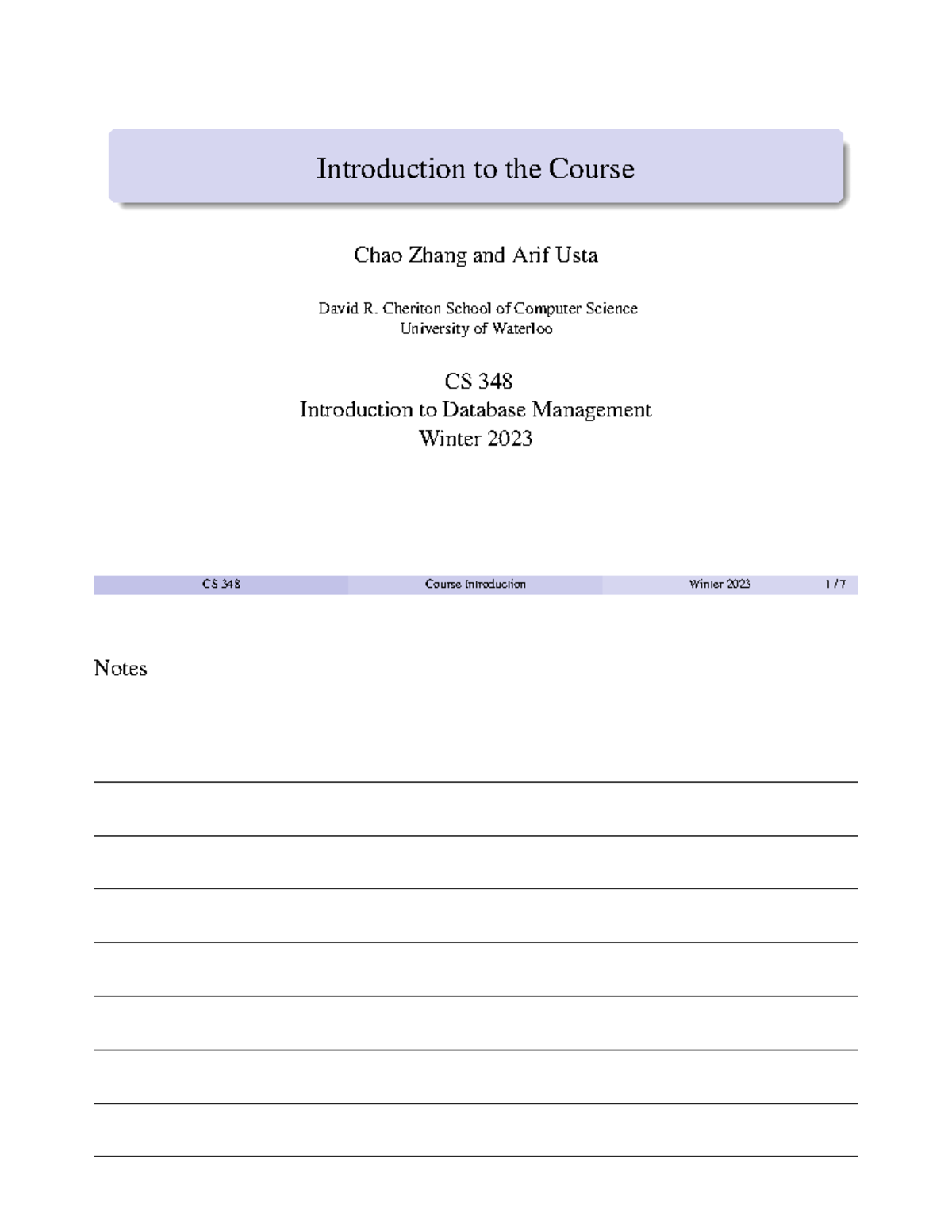 0 start handouts - Lecture 0 - Introduction to the Course Chao Zhang and Arif Usta David R ...