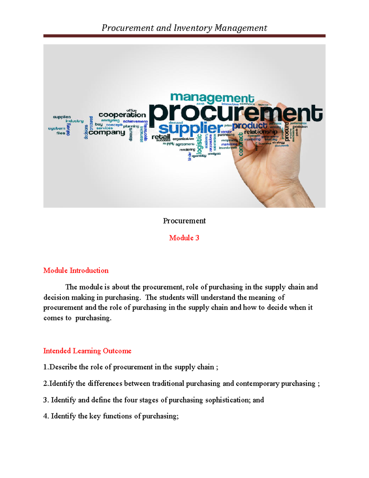 PIM Module 3 - Procurement and Supply Chain - Procurement Module 3 Module Introduction The ...