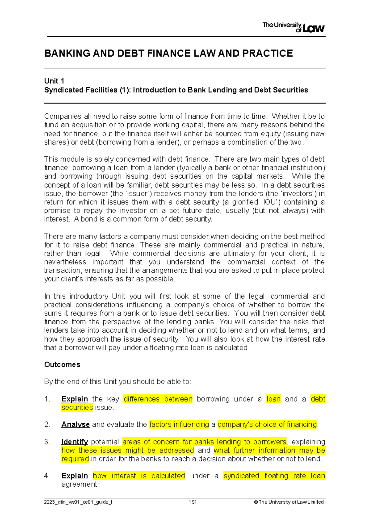 workshop 1 banking - BANKING AND DEBT FINANCE LAW AND PRACTICE Unit 1 ...