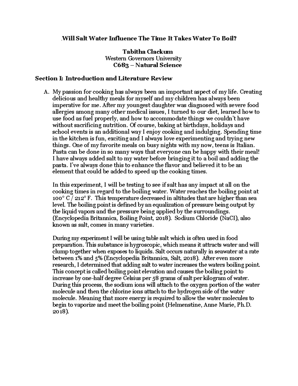 C683 - Natural Science Lab - Will Salt Water Influence The Time It Takes Water To Boil? Tabitha ...