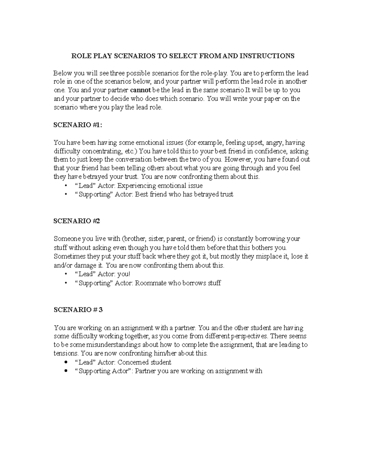 Role Play Scenarios 2021 - SOCI 150 - Humber College - Studocu