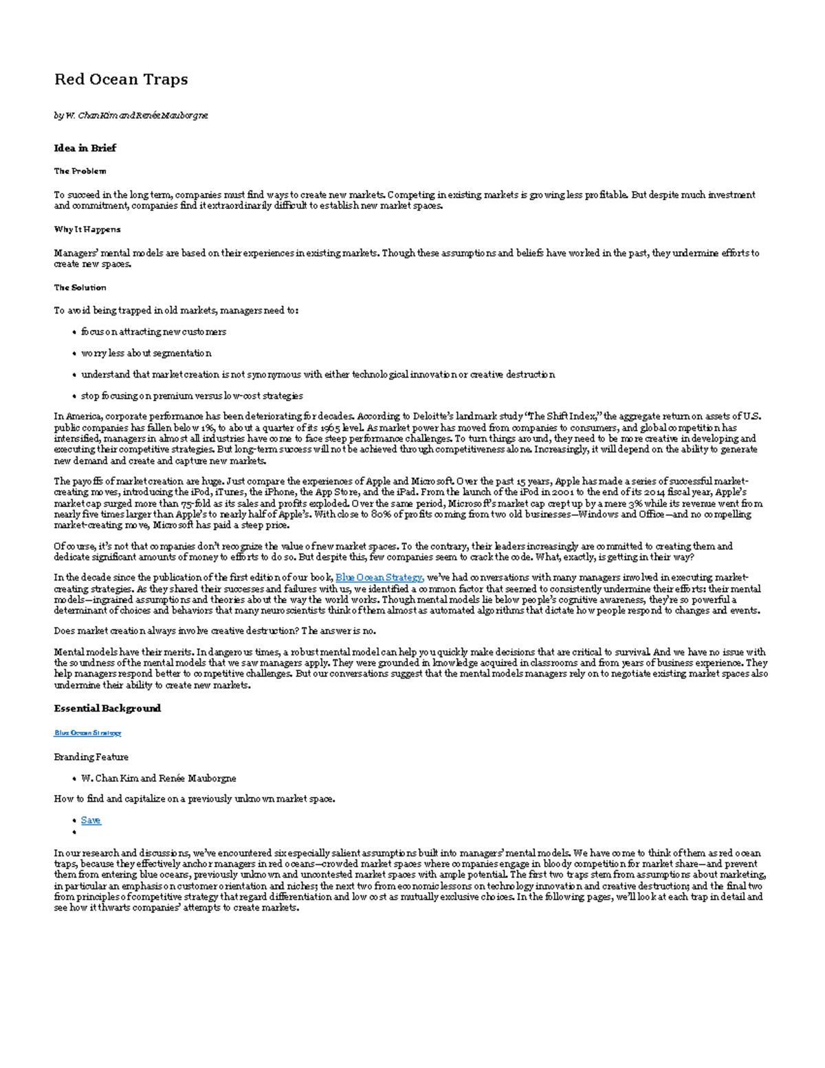 Red Ocean Traps - Strategic Management - Red Ocean Traps by W. Chan Kim ...