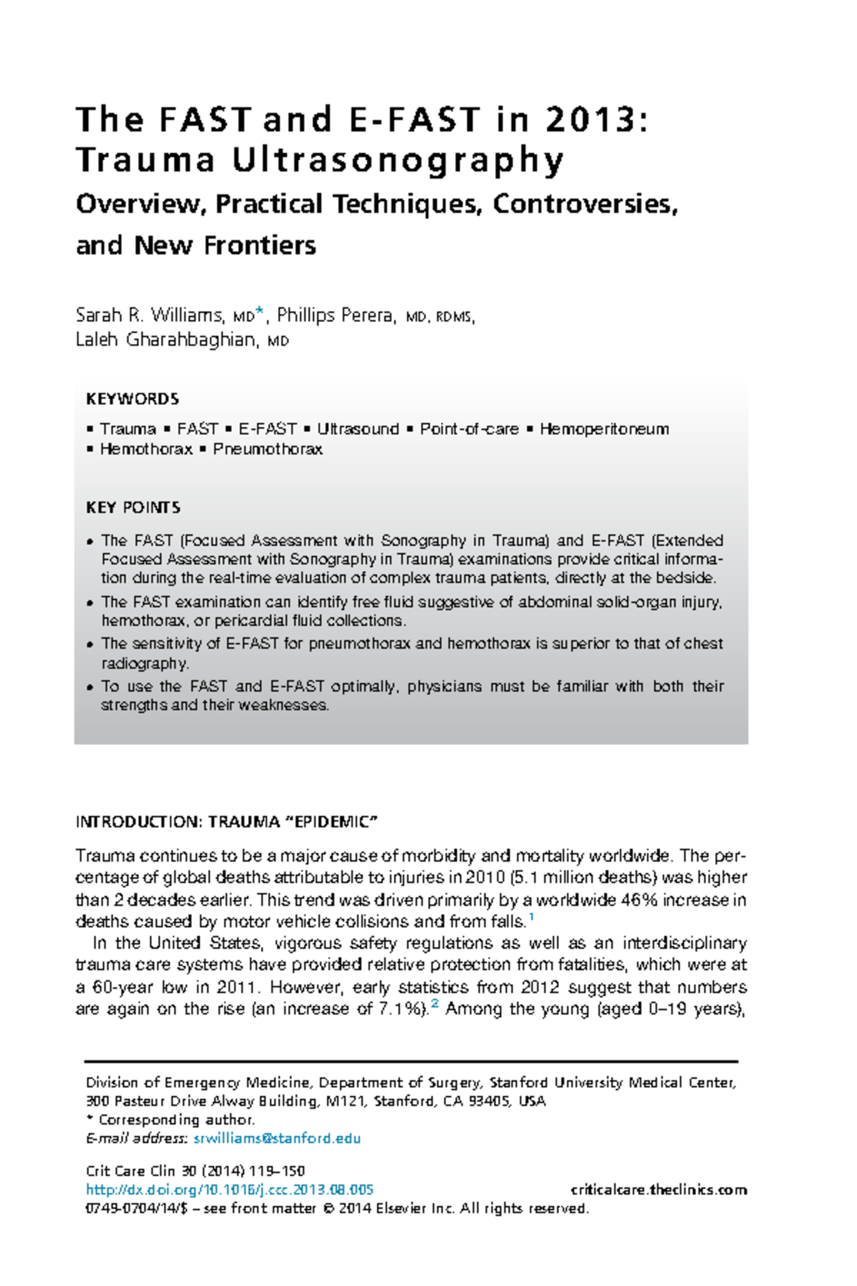 The FAST and E-FAST in 2013- Trauma Ultrasonography. Crit Care Clin ...