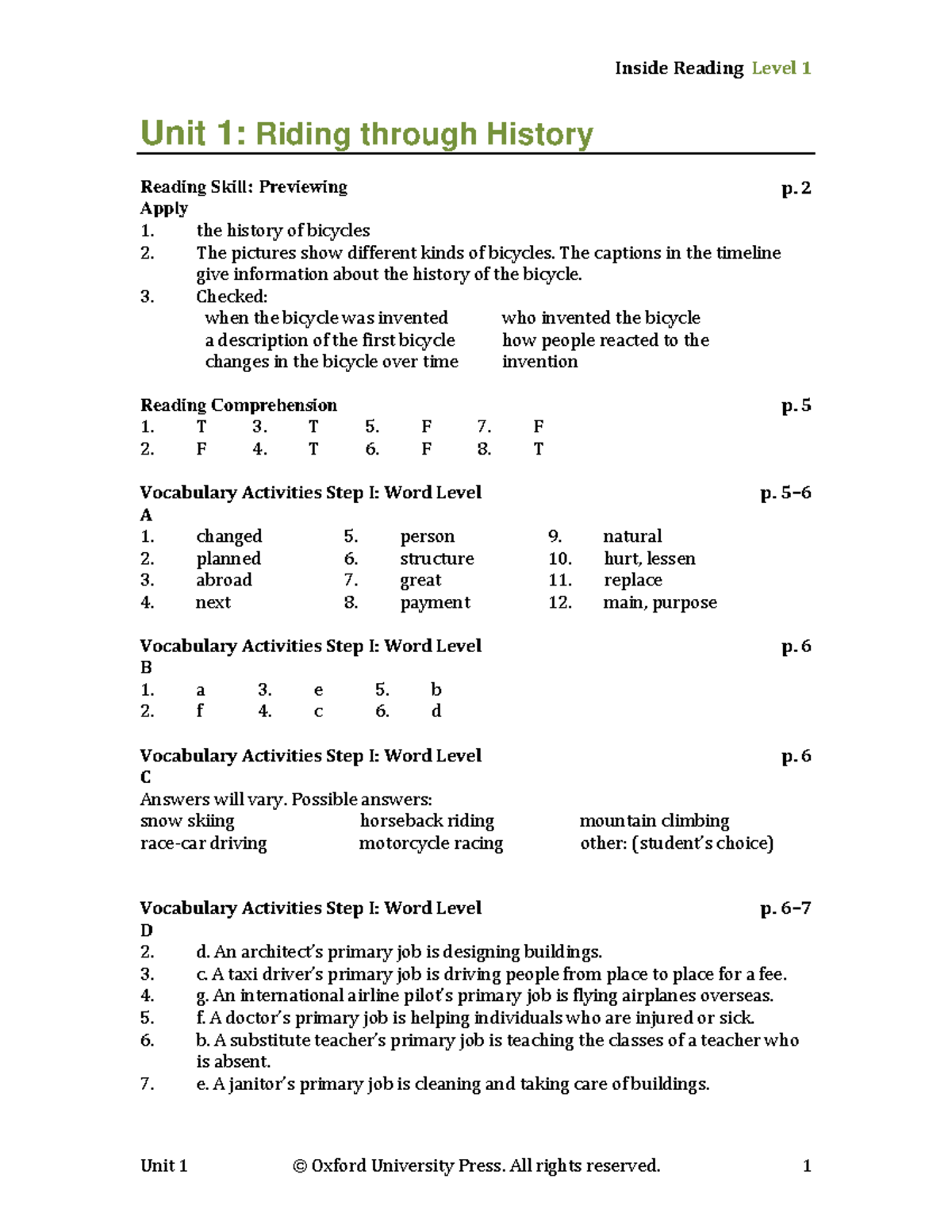 Inside Reading 1 Answer Key [www.languagecentre.ir] - Unit 1: Riding ...