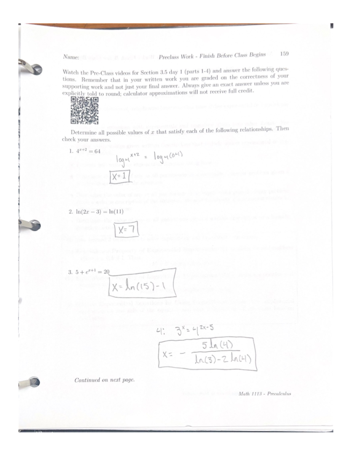 Preclass Work - Finish Before Class Begins - MATH 1113E - Studocu