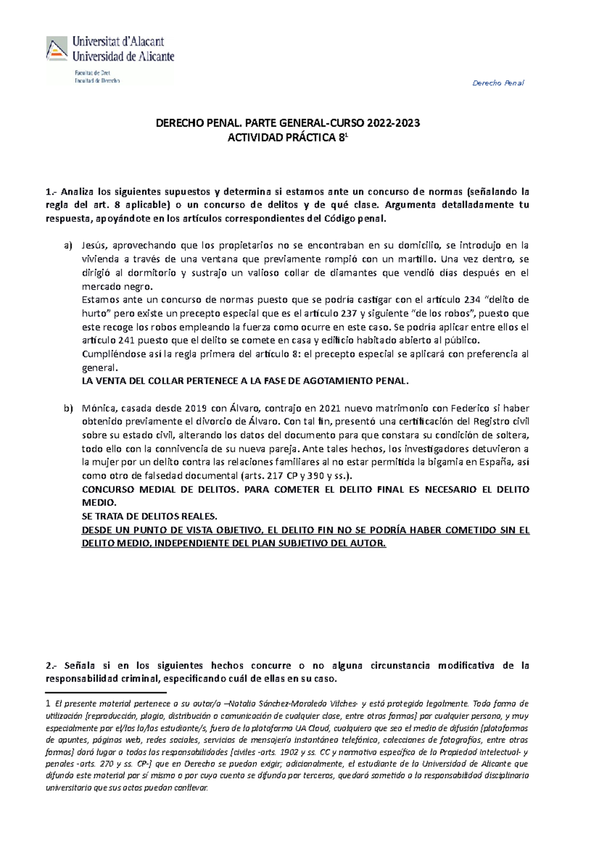 PRÁCTICA 8- DERECHO PENAL. PARTE GENERAL - Derecho Penal DERECHO PENAL. PARTE GENERAL-CURSO 2022 ...