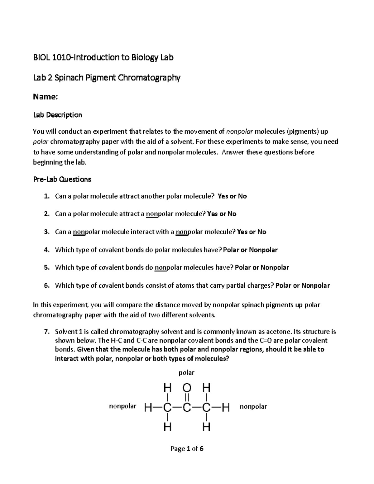 BIOL-1010 Lab 2 Spinach Chromatography for Students to Print - BIOL ...