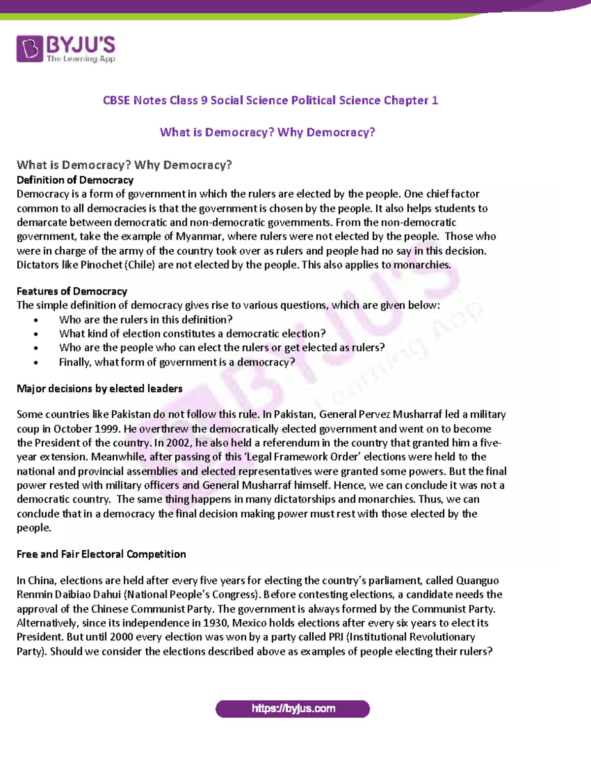 CBSE Notes Class 9 Social Science Political Science Chapter 1 What is ...