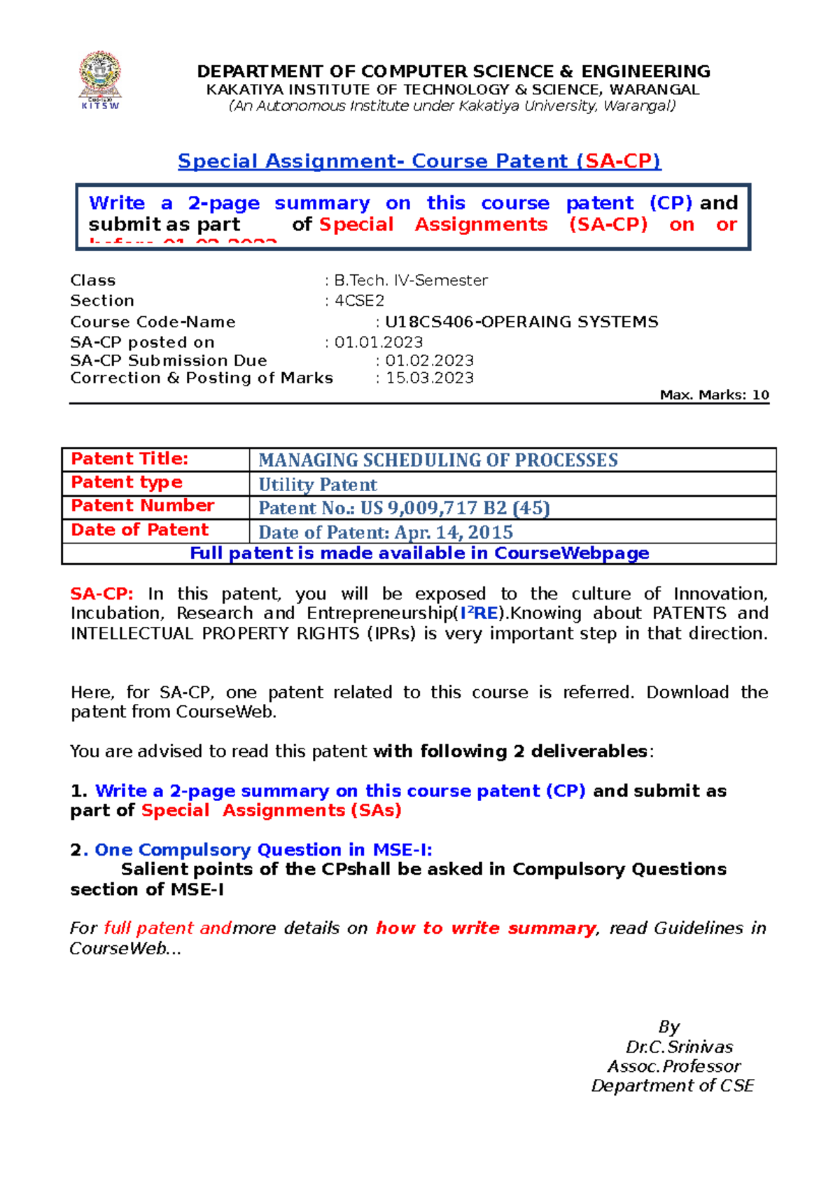 CS SA-CP OS 4CSE2 - Xffsfd - DEPARTMENT OF COMPUTER SCIENCE ...