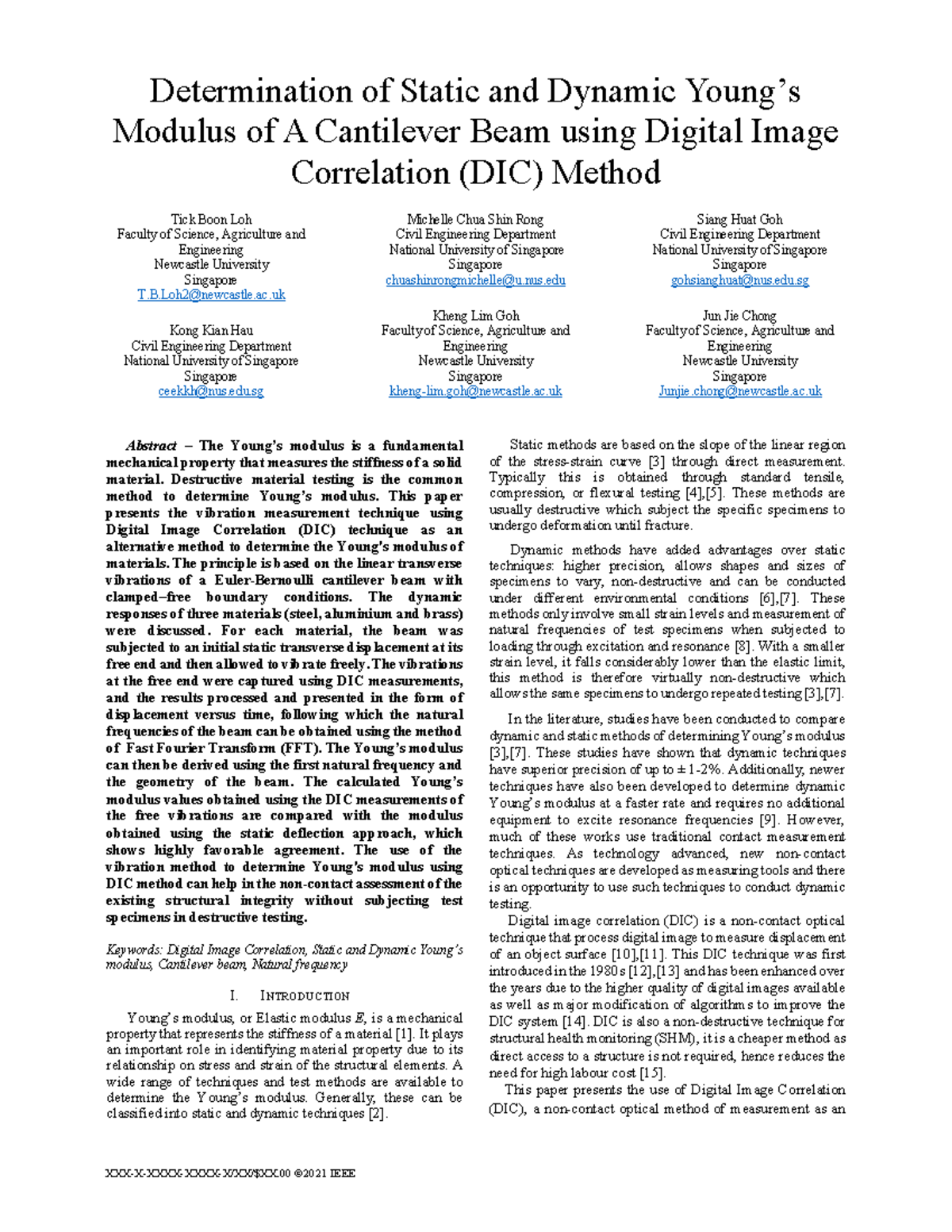 Ieee Submission For Determination Of Static And Dynamic Dic Method