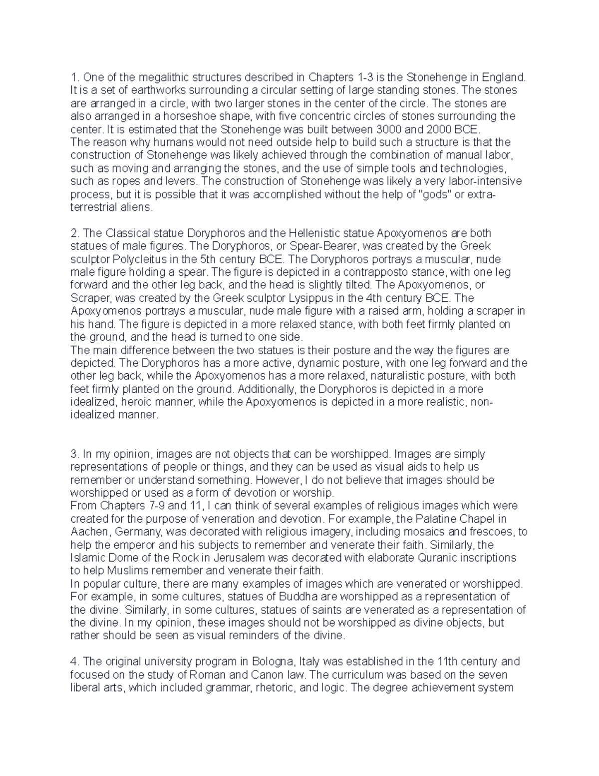 Extra Credit Assignment Humanities Professor Israel - One of the ...