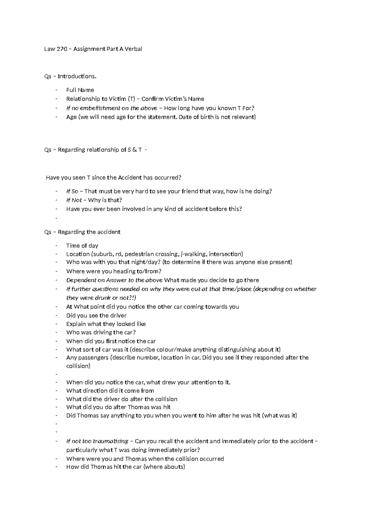 Law 270 Assign 1- Verbal - Law 270 – Assignment Part A Verbal Qs ...