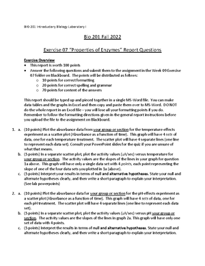 Bio 201 Simple Graphs Using Excel - Bio 201, Section 50 TA: Waldal 09/13/ Lab Report # 2 – Fall ...