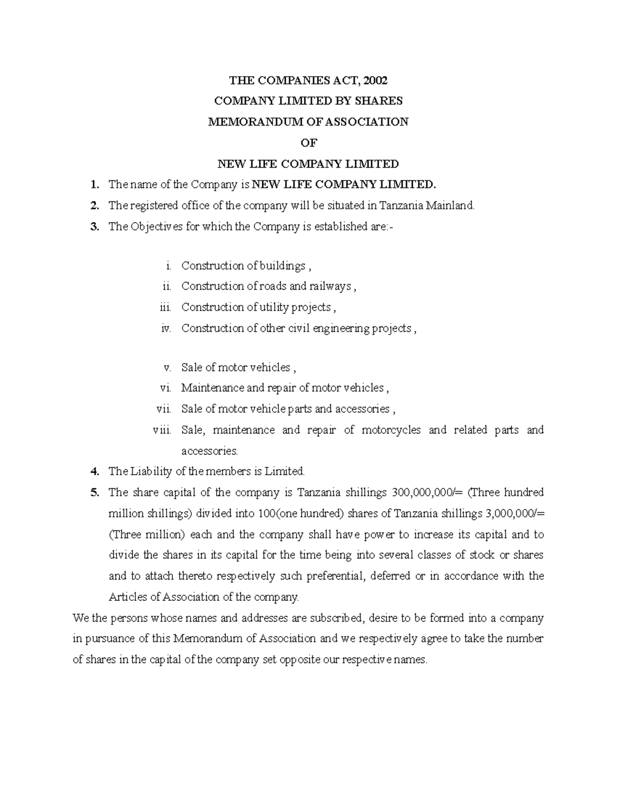 Memorundum of Association by Faddy - THE COMPANIES ACT, 2002 COMPANY ...