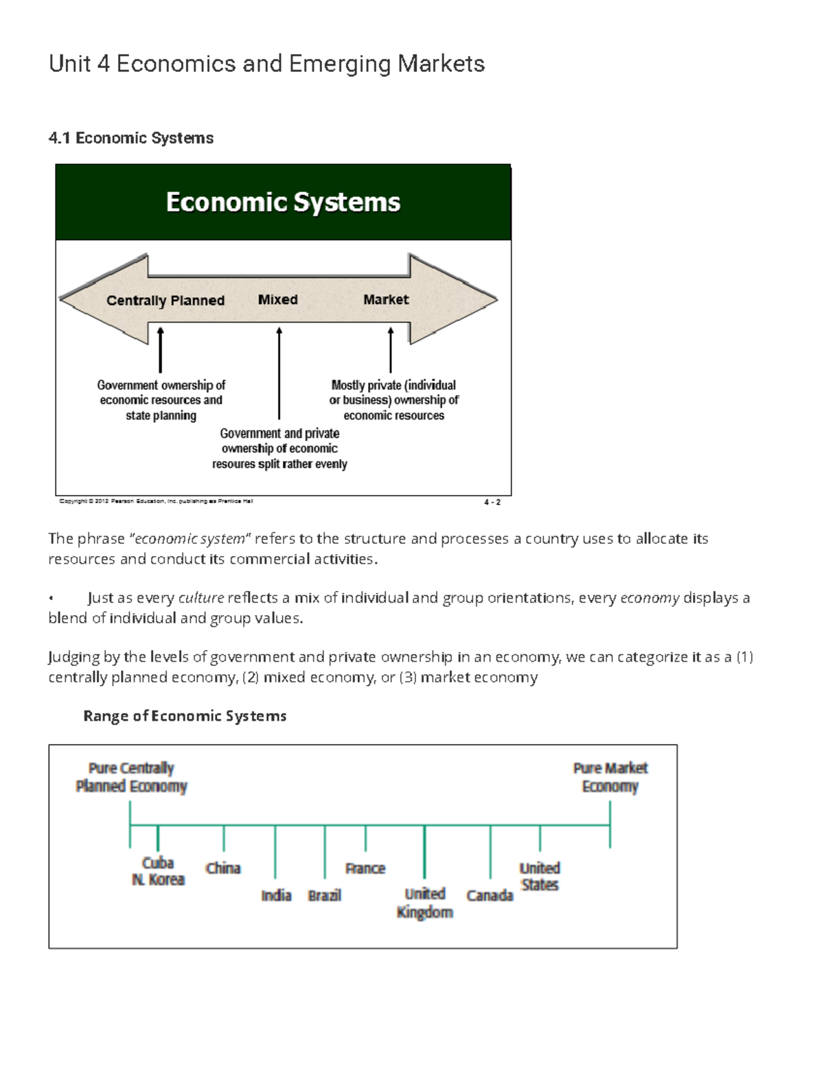 Unit 4 Economics and Emerging Markets - Just as every culture reflects ...