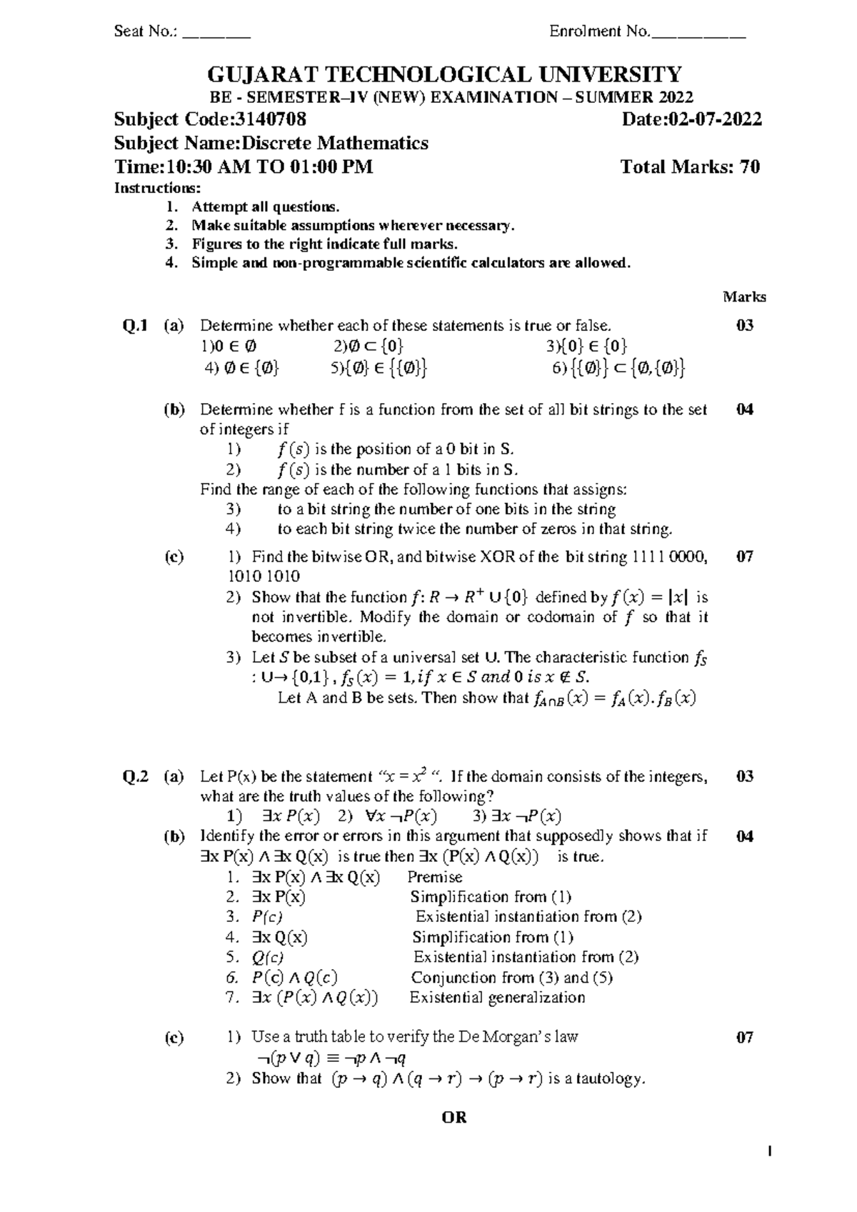 Summer 2022 - hgfd - Seat No.: ________ Enrolment No ...
