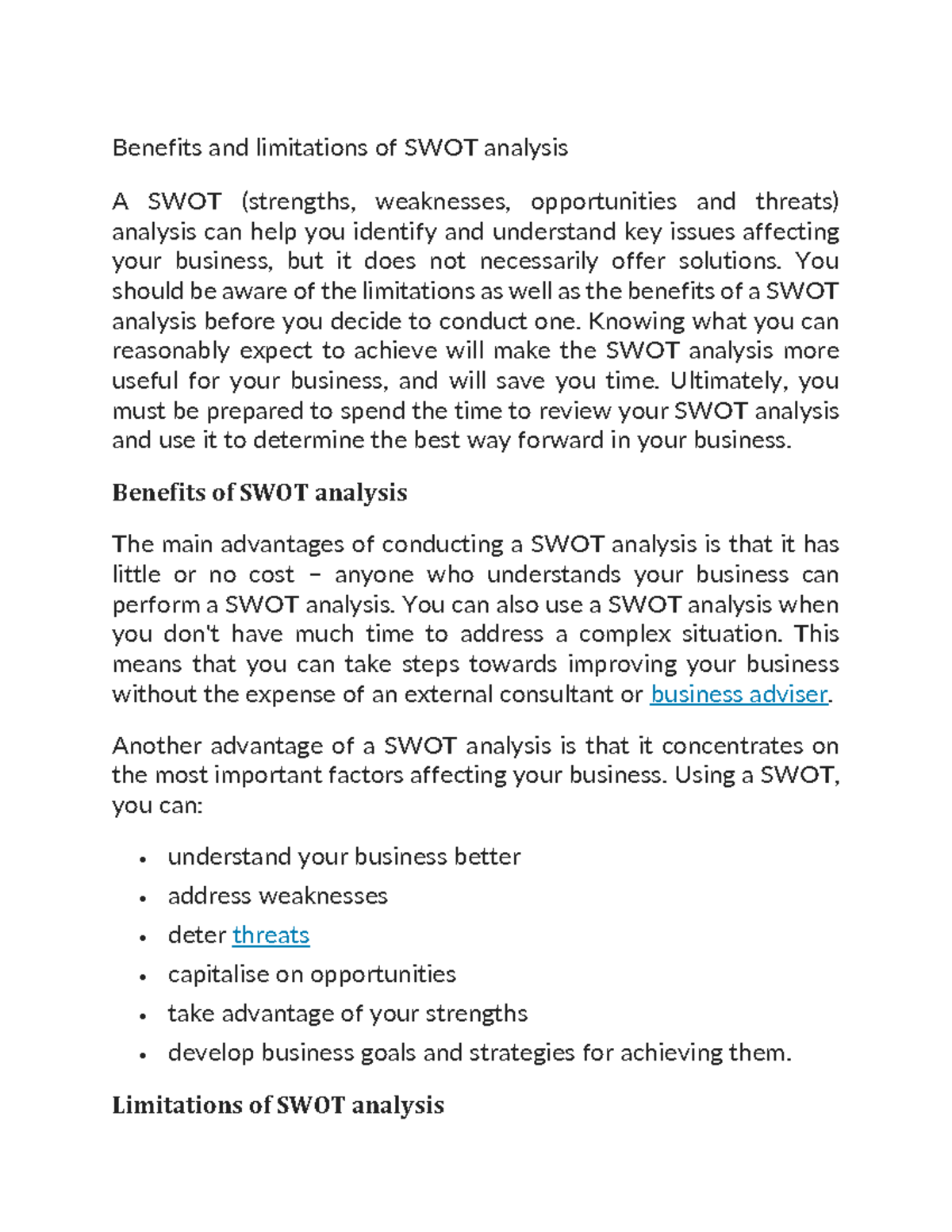 Benefits and limitations of SWOT analysis - You should be aware of the ...