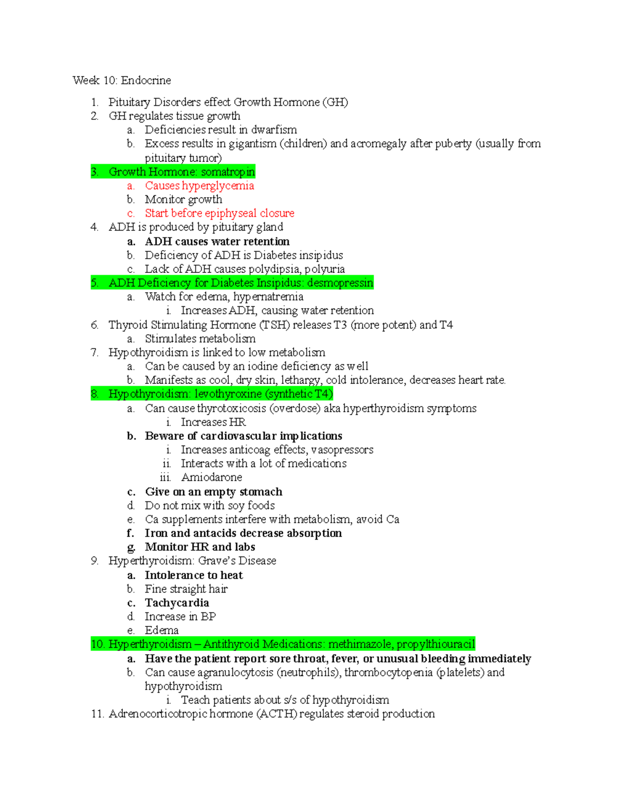 Week 10 - Endocrine - Week 10: Endocrine 1. Pituitary Disorders effect ...
