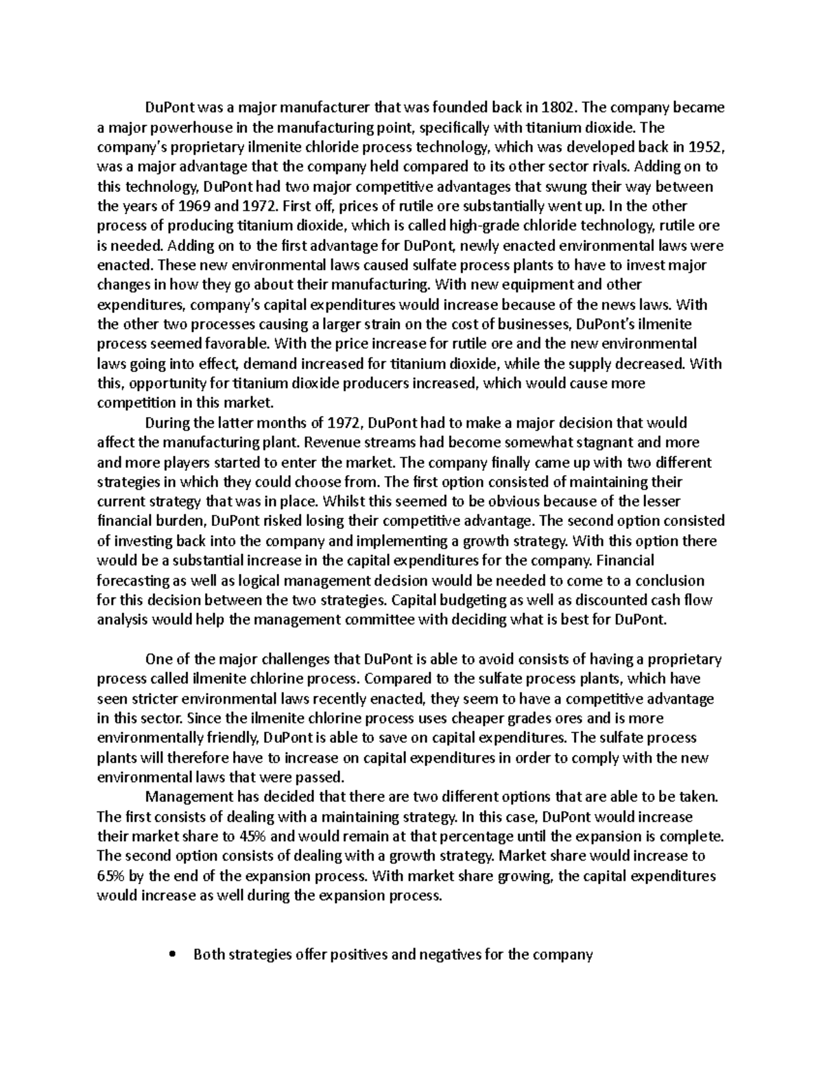 Du Pont Notes FIN 380 - DuPont was a major manufacturer that was ...