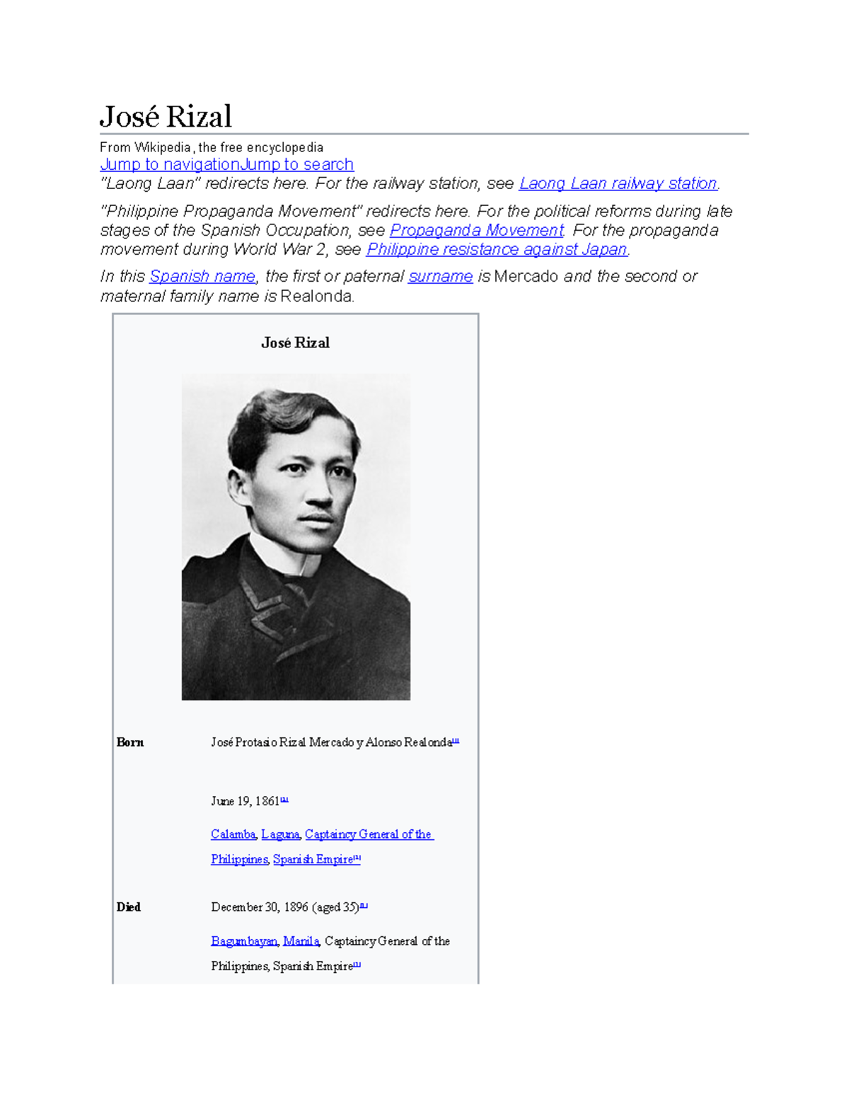 José Rizal - José Rizal From Wikipedia, the free encyclopedia Jump to ...