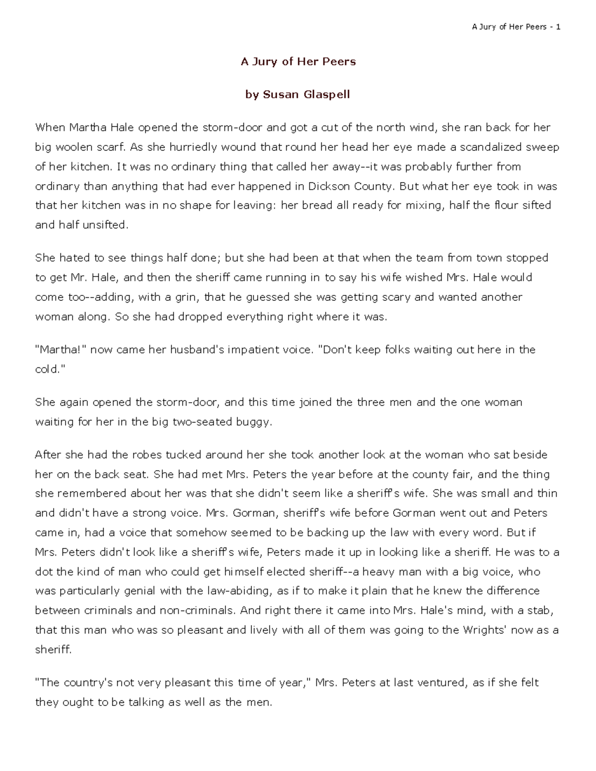 Glaspell - A Jury of Her Peers - A Jury of Her Peers - 1 A Jury of Her ...