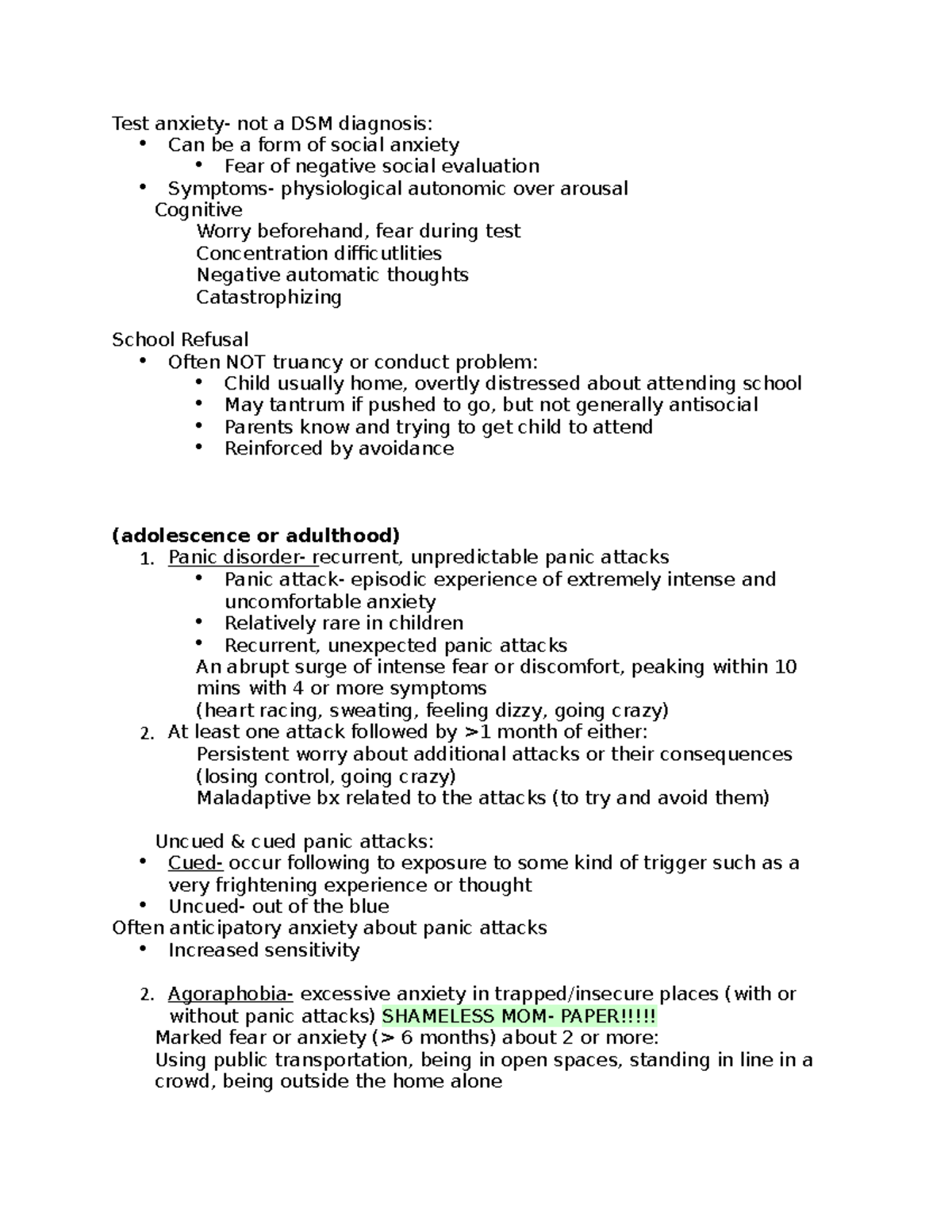 Test anxiety - professor white lecture notes test 3 - Test anxiety- not ...