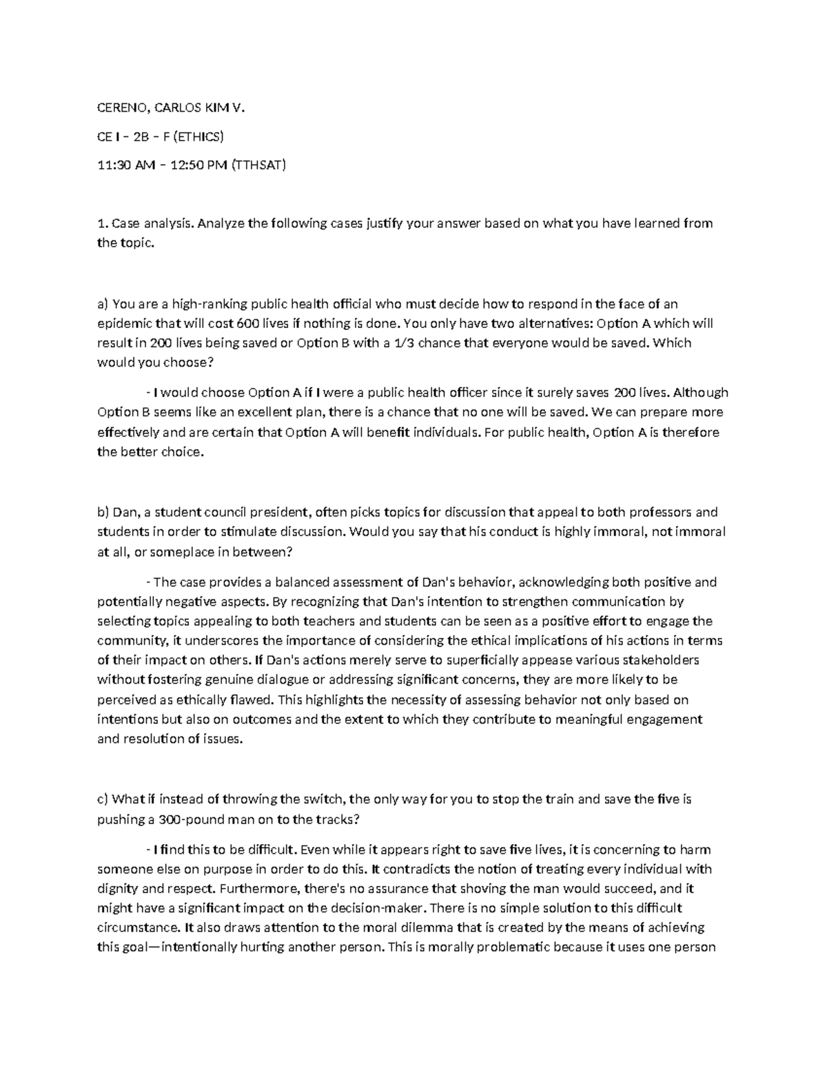 CASE Analysis BY Carlos - CERENO, CARLOS KIM V. CE I – 2B – F (ETHICS ...