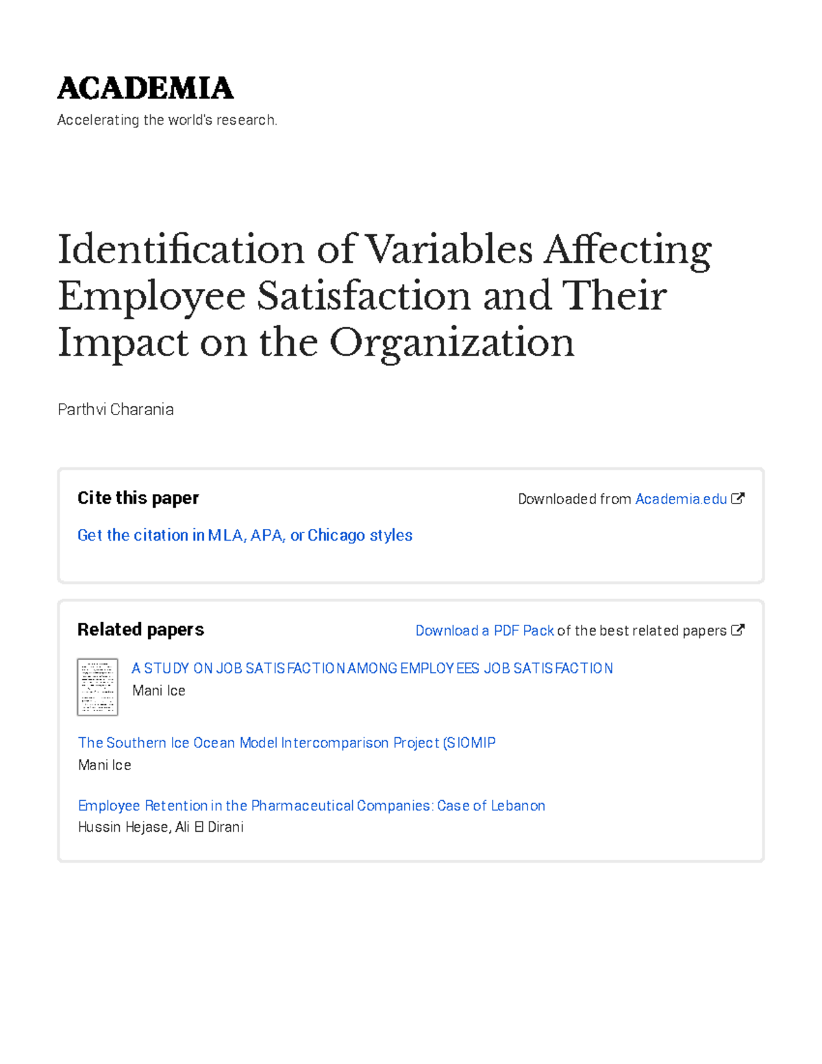 Identification of Variables Affecting Employee Satisfaction and Their ...