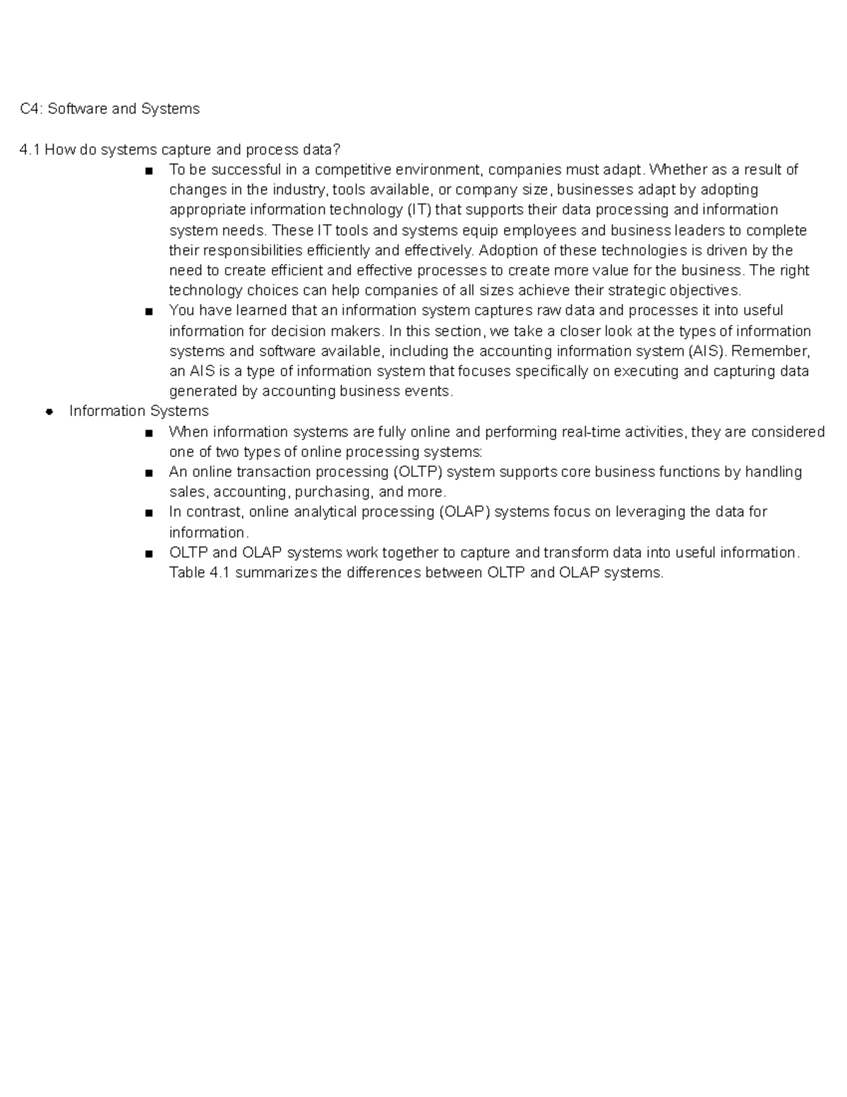 M2 C4.1, 4.2, 4.3 Notes Software and Systems ACC-315 - C4: Software and ...