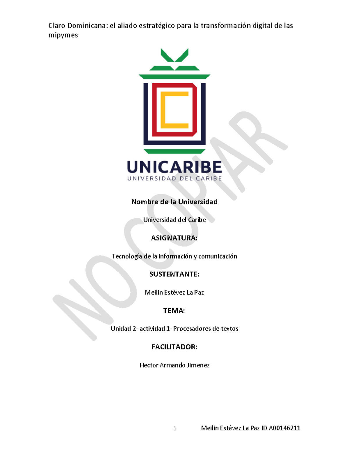 Unidad 2. Actividad 1. Procesadores de Textos - Claro Dominicana: el ...