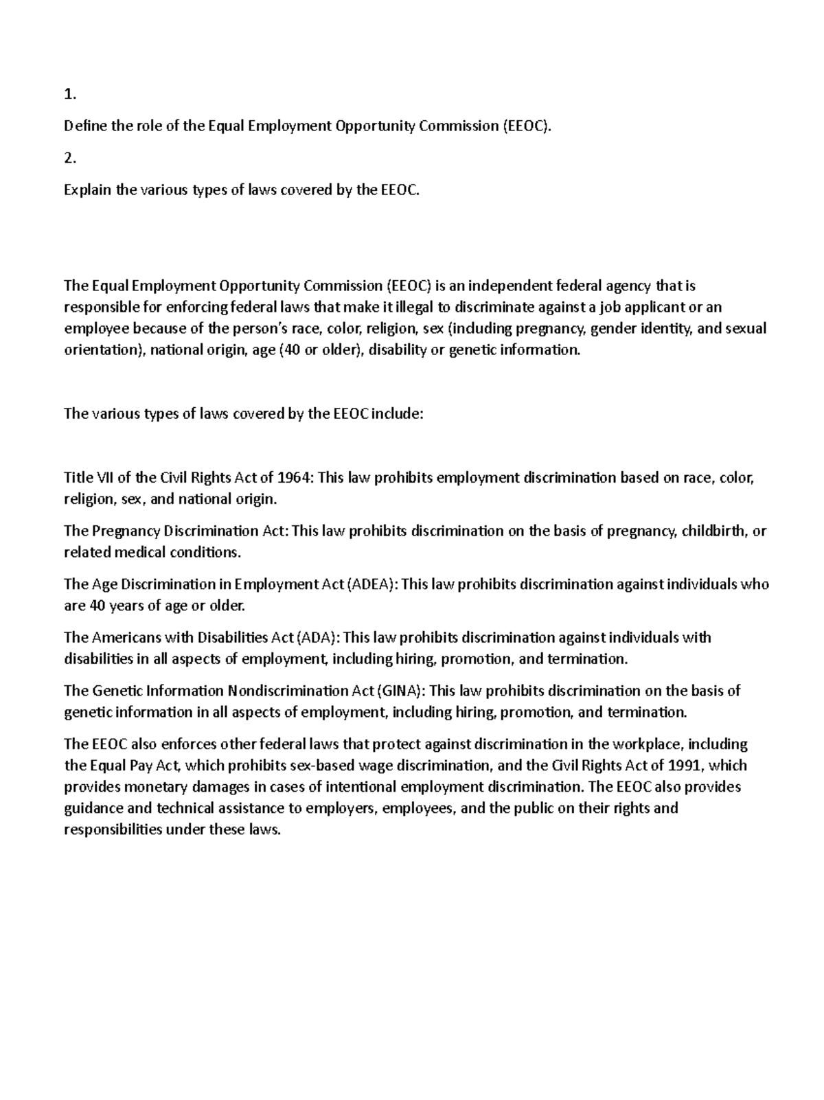 HRM CH 7 - HRM CH 7 - 1. Define the role of the Equal Employment ...