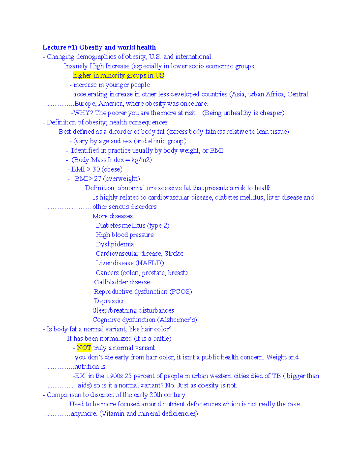 N Usctx 10 Study Guide - Lecture #1) Obesity and world health Changing ...